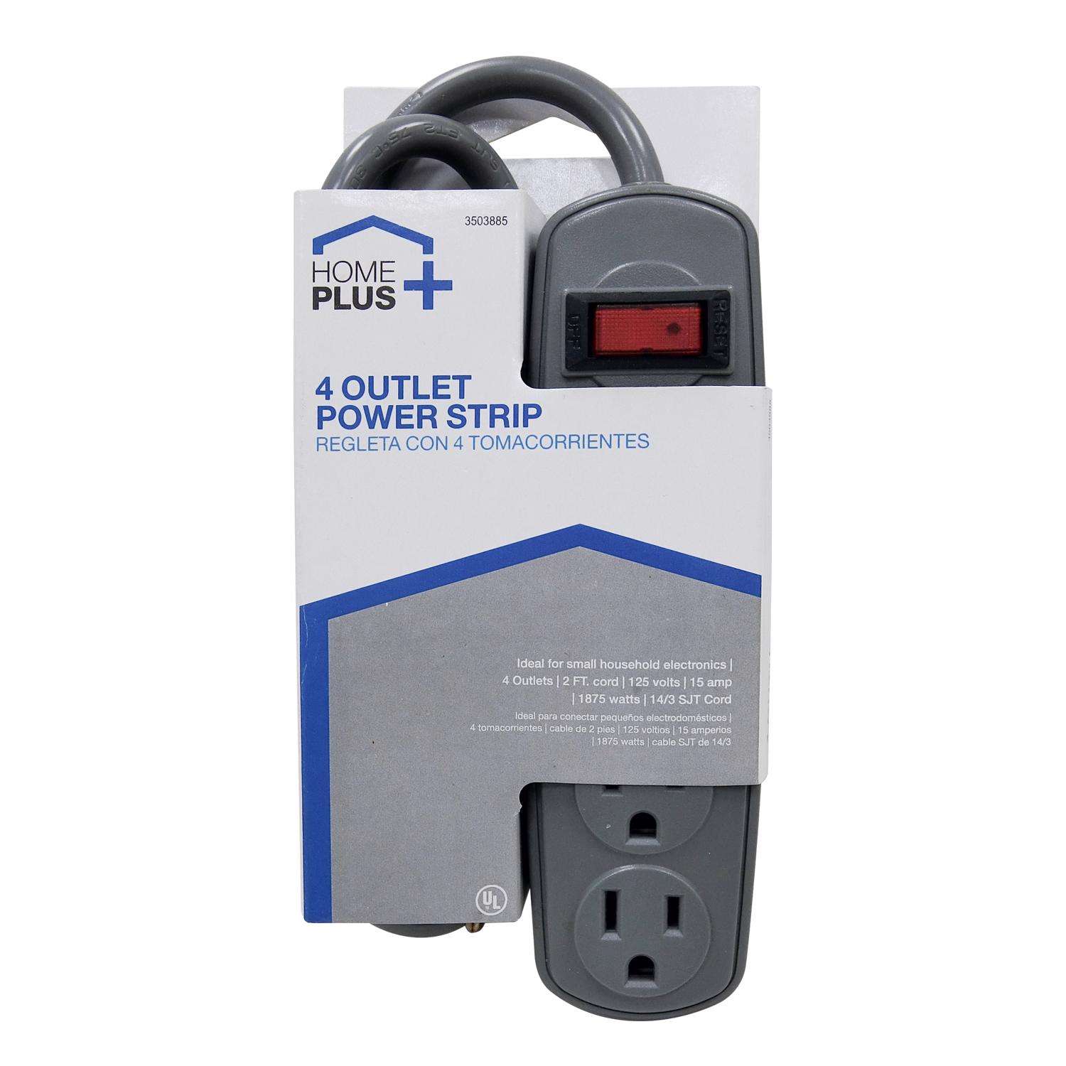 Home Plus 2 ft. L 4 outlets Power Strip Gray - Ace Hardware