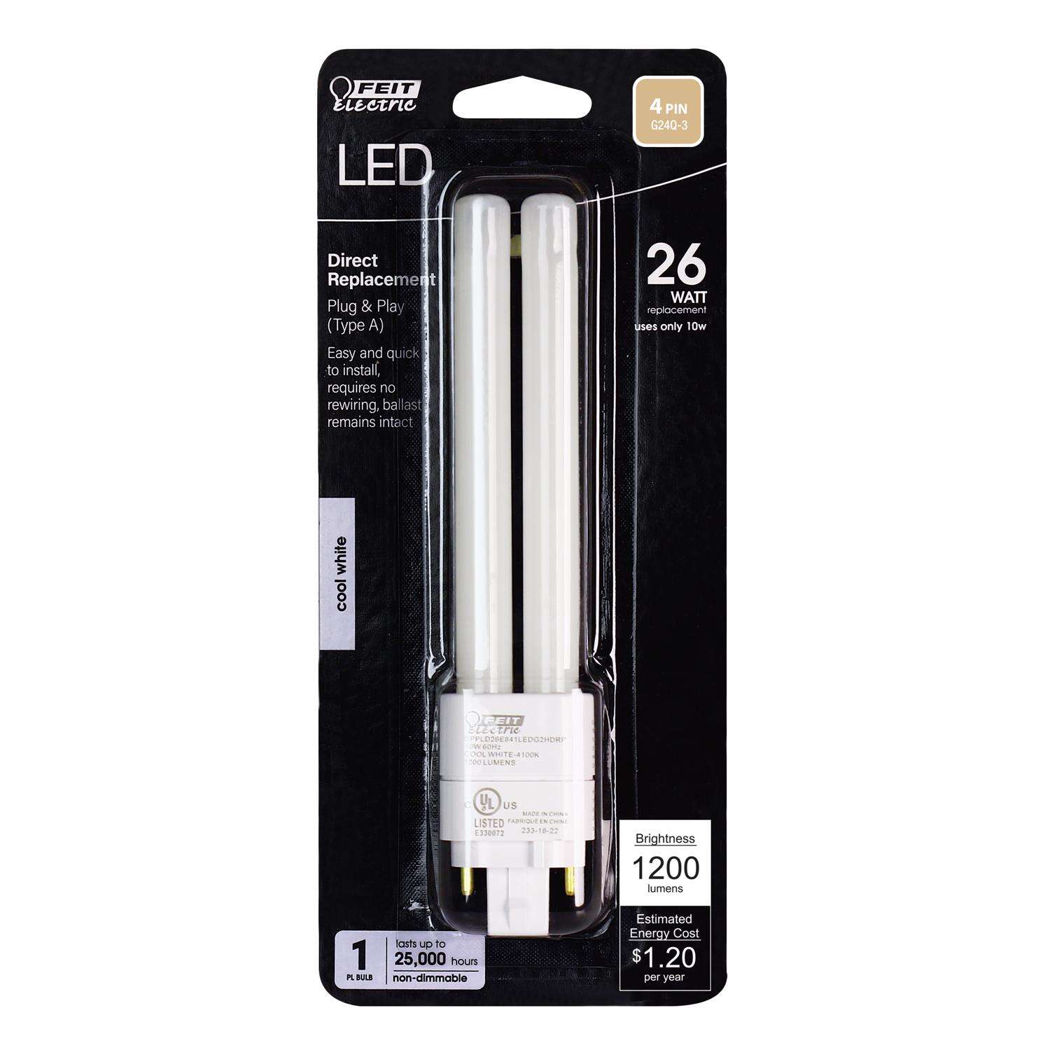 Feit Electric PL GX24Q-3 4-Pin LED Bulb Cool White 26 Watt Equivalence ...