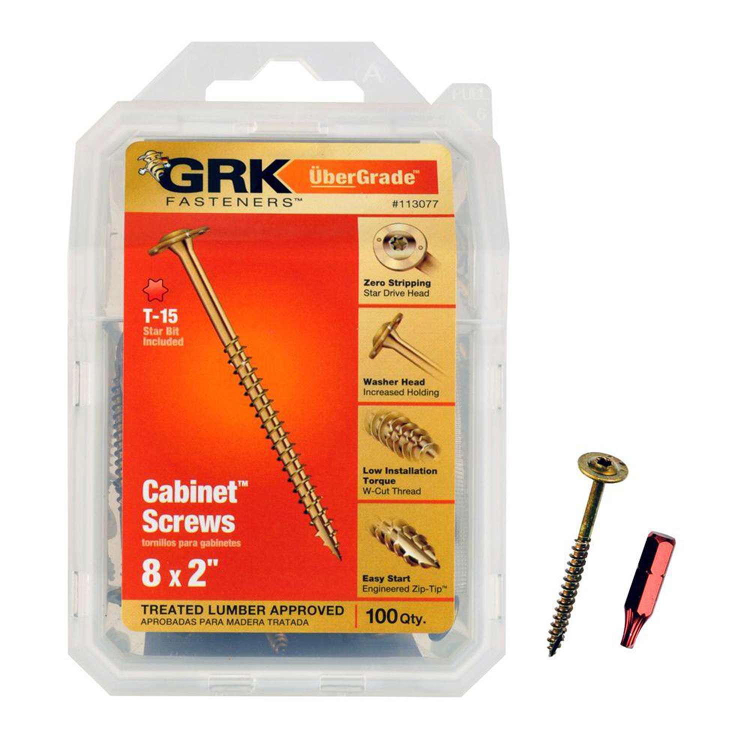 GRK Fasteners UberGrade No. 8 X 2 in. L Star Cabinet Screws 100 pk ...