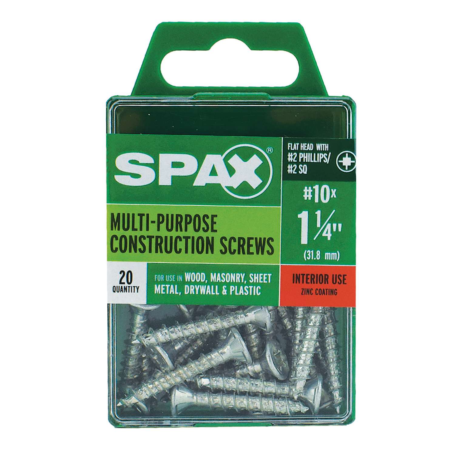 SPAX No. 10 x 1-1/4 in. L Phillips/Square Flat Head Zinc-Plated Steel ...