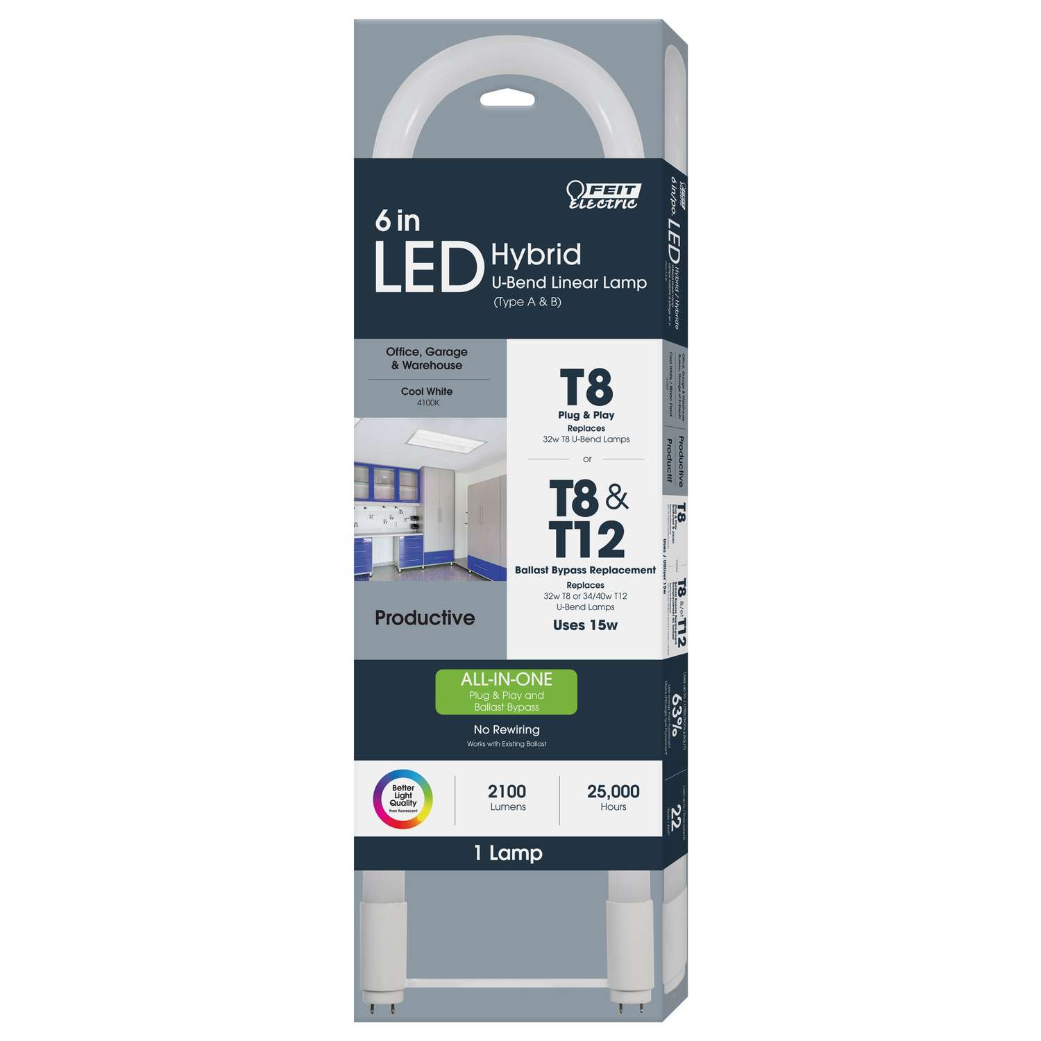 Feit Electric Plug & Play T8 and T12 Cool White 6 in. G13 U-Bend LED ...