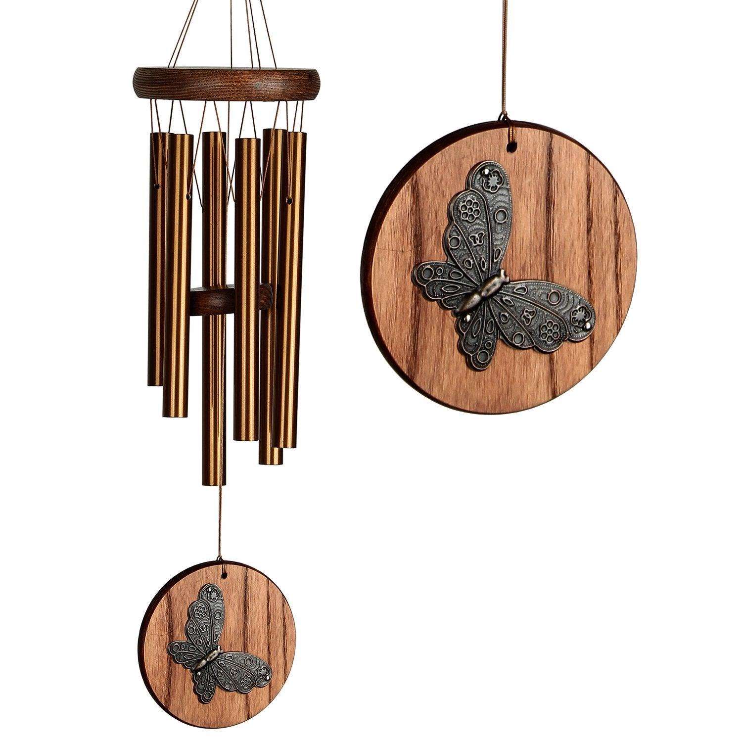 Woodstock Chimes Habitats Bronze Aluminum/Wood 17 in. Butterfly Wind ...
