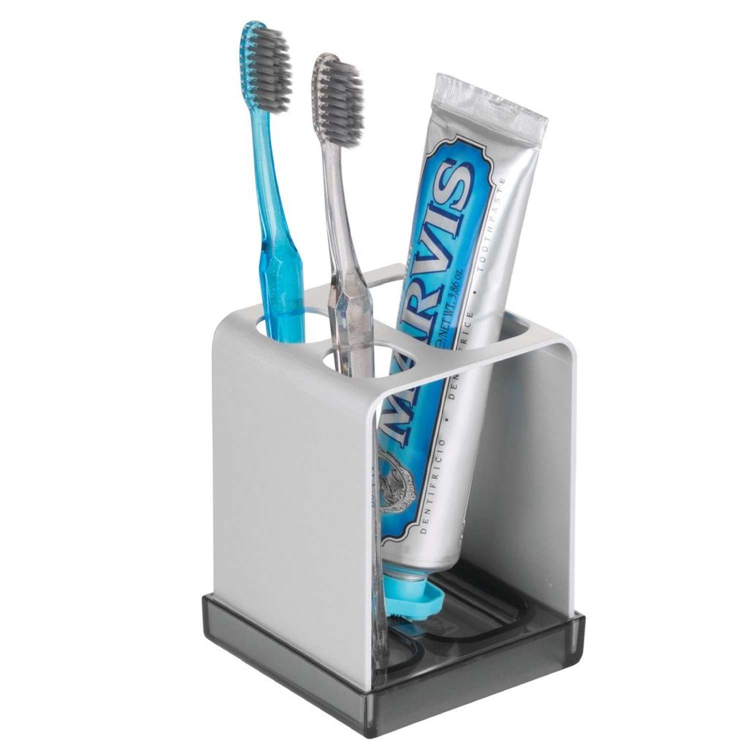iDesign Metro Ultra Brushed Silver Aluminum Toothbrush/Toothpaste ...