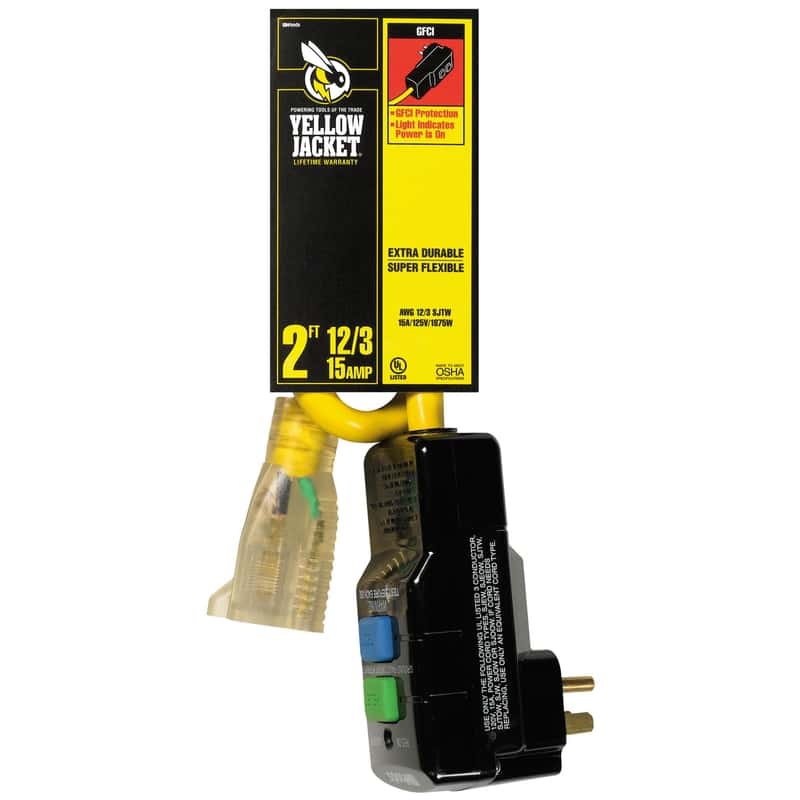 Coleman Cable Yellow Jacket Indoor 2 ft. L Yellow GFCI Extension Cord ...