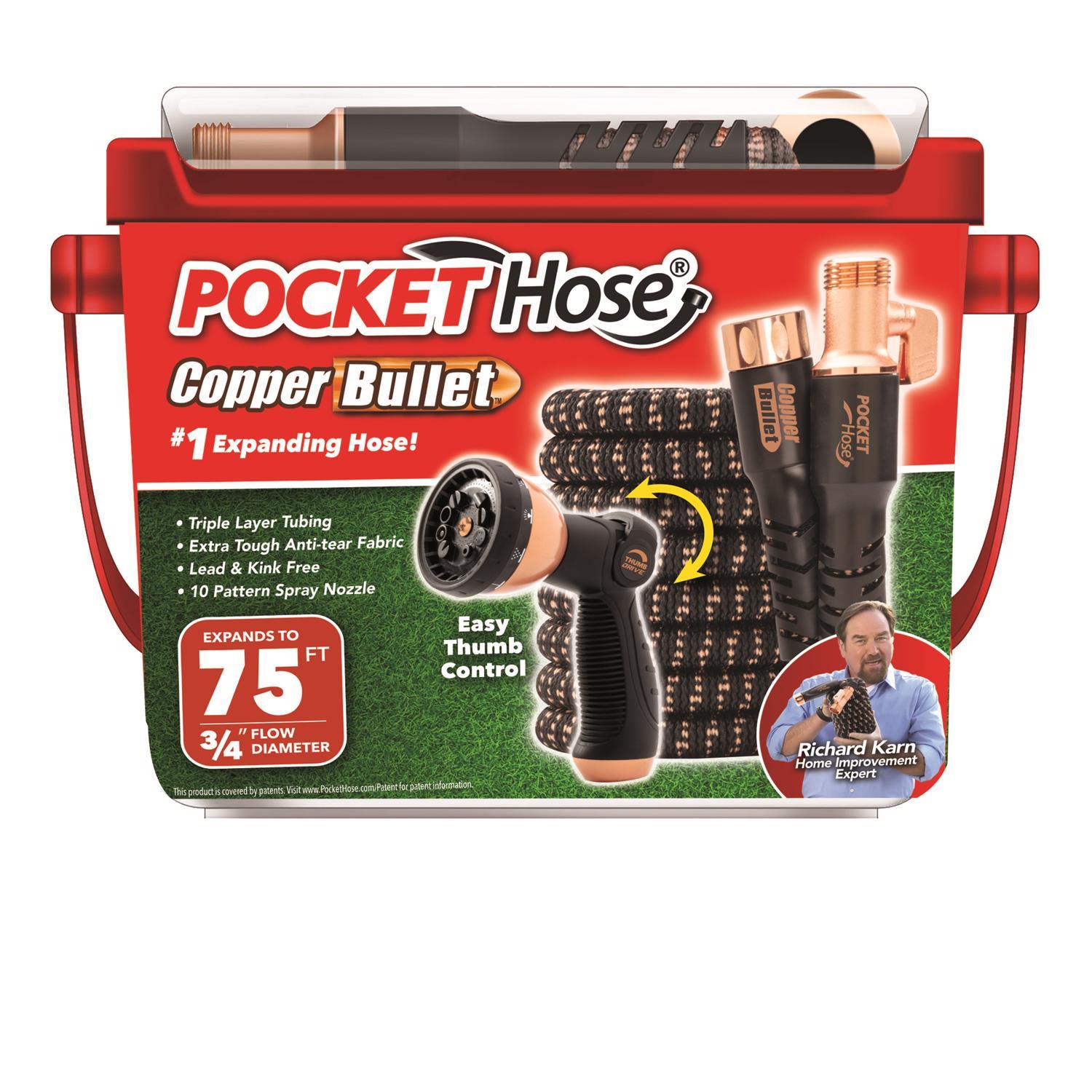 Pocket Hose Copper Bullet 3/4 in. D X 75 ft. L Medium Duty Expandable ...