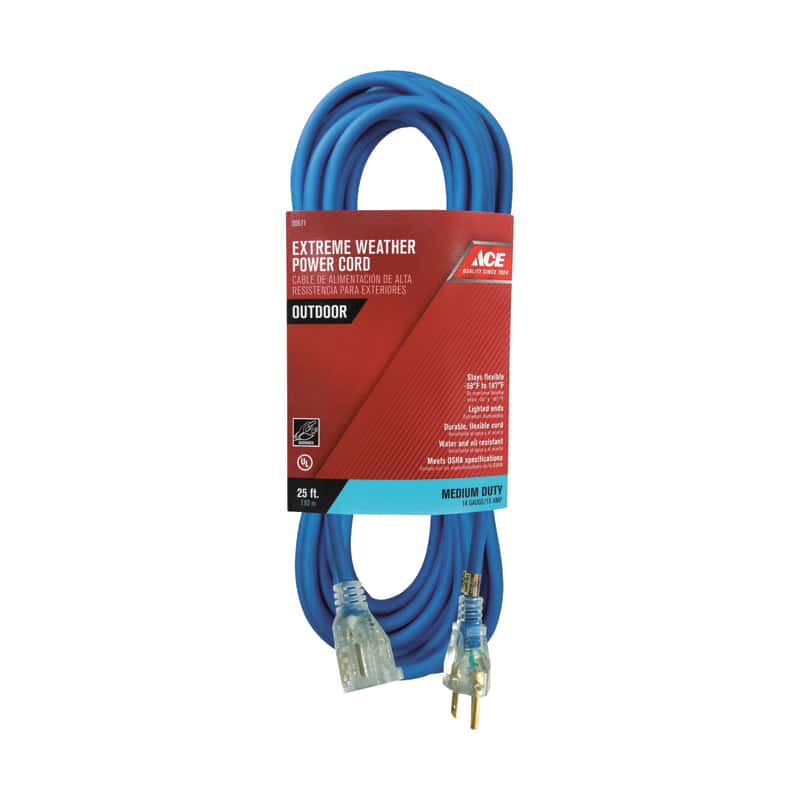 Ace Outdoor 25 ft. L Blue Extension Cord 14/3 SJOW - Ace Hardware