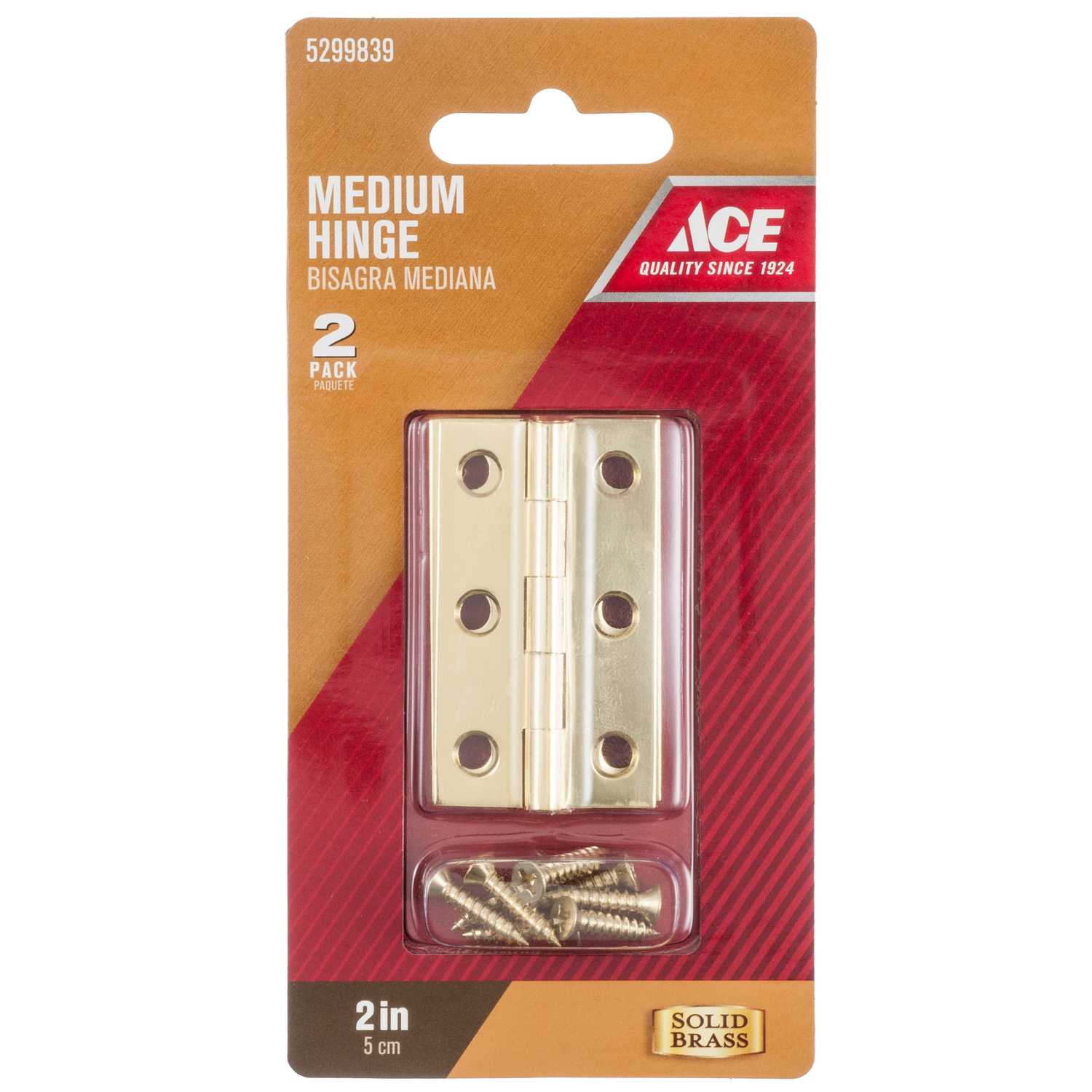 Ace 2 in. W x 1-3/16 in. L Polished Brass Brass Medium Hinge 2 pk - Ace ...