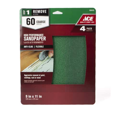 Ace 11 in. L X 9 in. W 60 Grit Aluminum Oxide All Purpose Sandpaper 4 ...