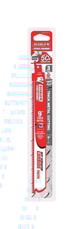 Diablo Steel Demon 9 in. Carbide Reciprocating Saw Blade 8 TPI 3 pk ...