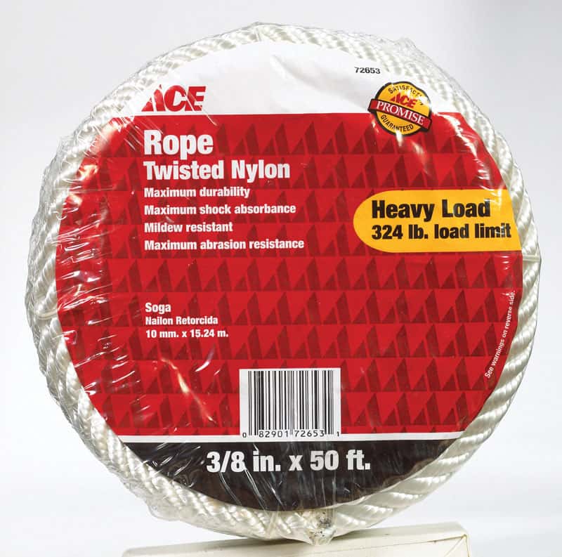 Ace 3/8 in. D X 50 ft. L White Twisted Nylon Rope - Ace Hardware