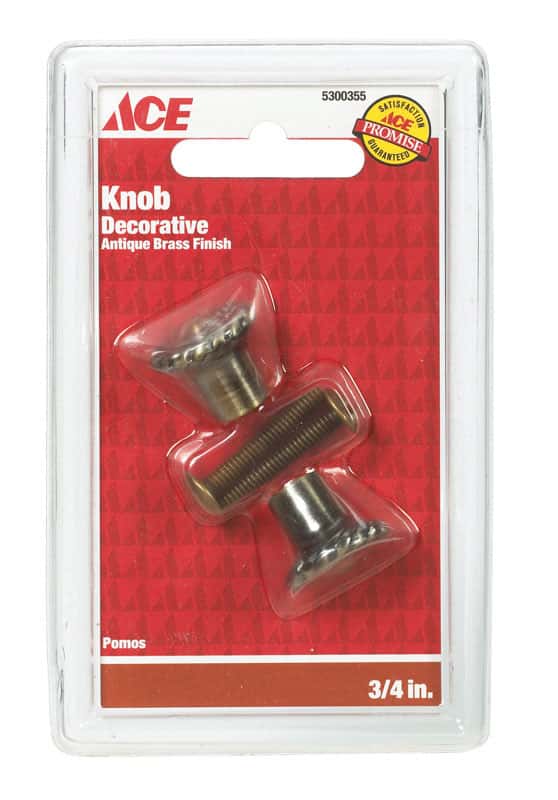 Ace Decorative Round Furniture Knob 3/4 in. D 1 in. Antique Brass 2 pk ...