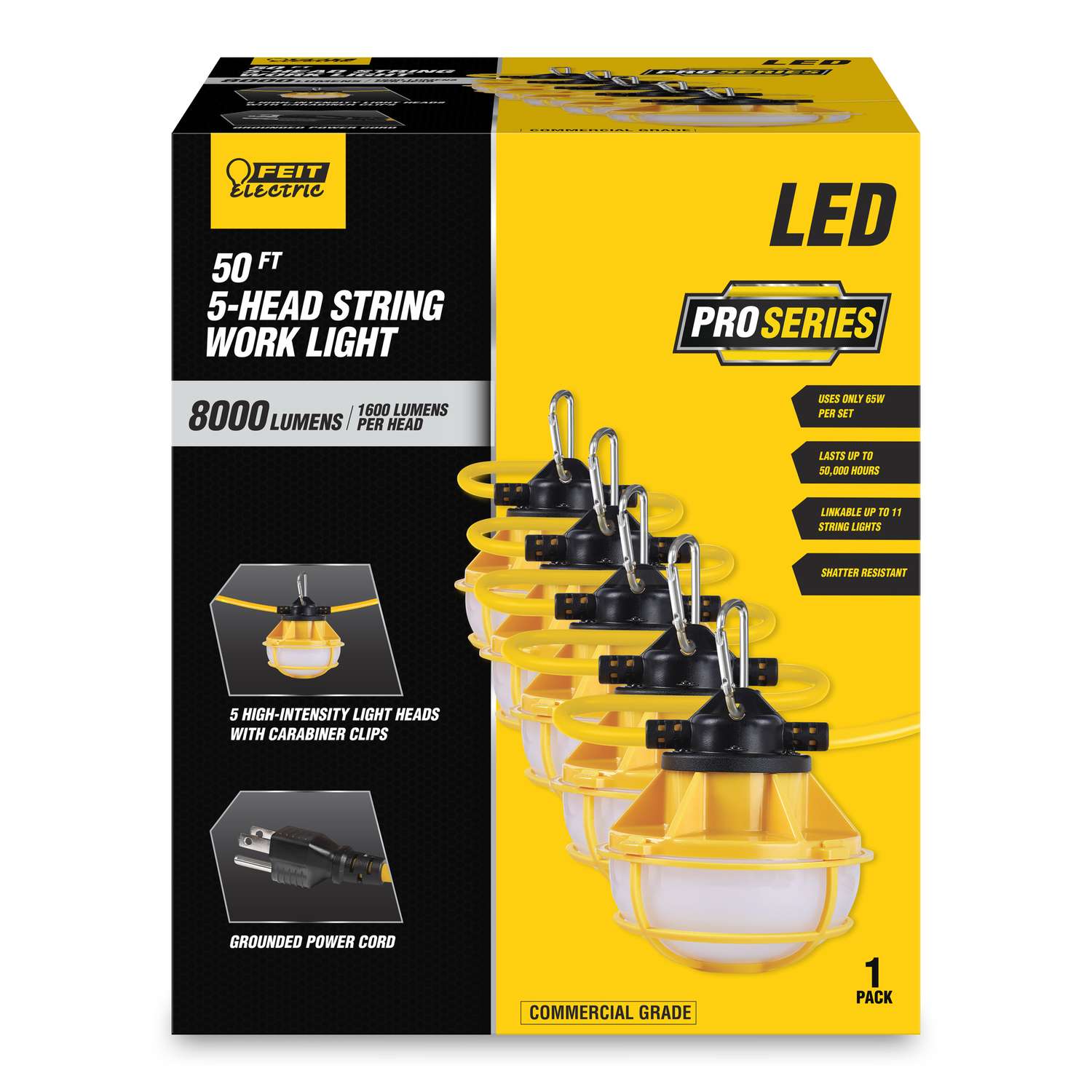 Feit Electric Pro Series 8000 lm LED Corded String/Linkable Work Light ...