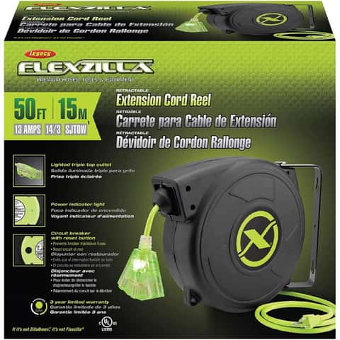 Flexzilla 50 ft. L Plastic Automatic Retractor Power Reel Extension ...