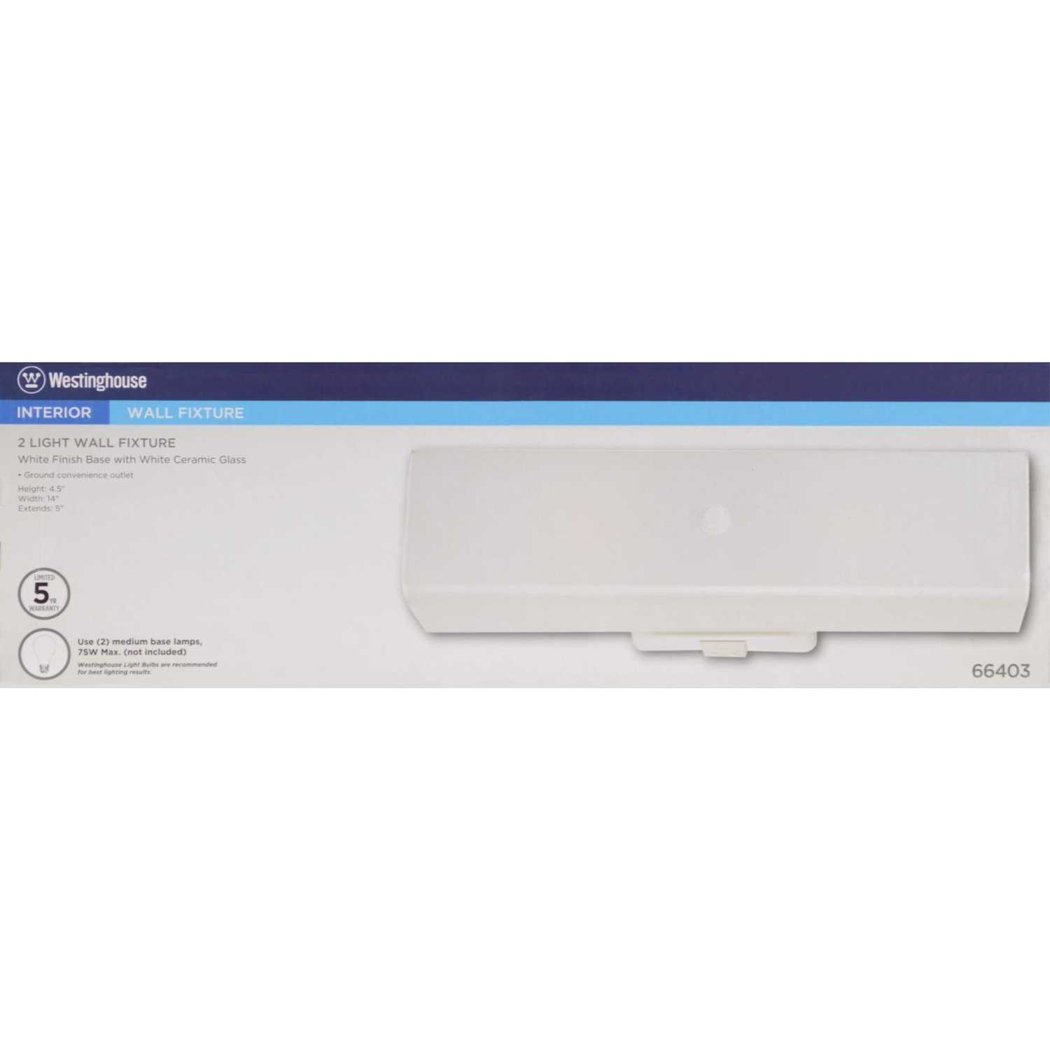 Westinghouse White 2 lights Incandescent Bathroom Channel Fixture Wall ...