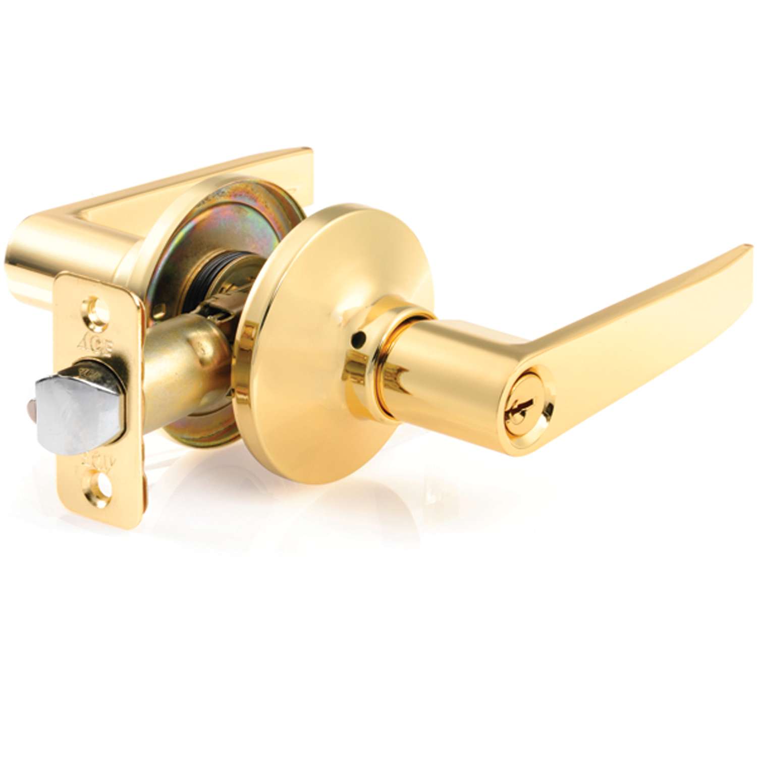 Ace Straight Lever Polished Brass Entry Lockset ANSI Grade 3 1-3/4 in ...