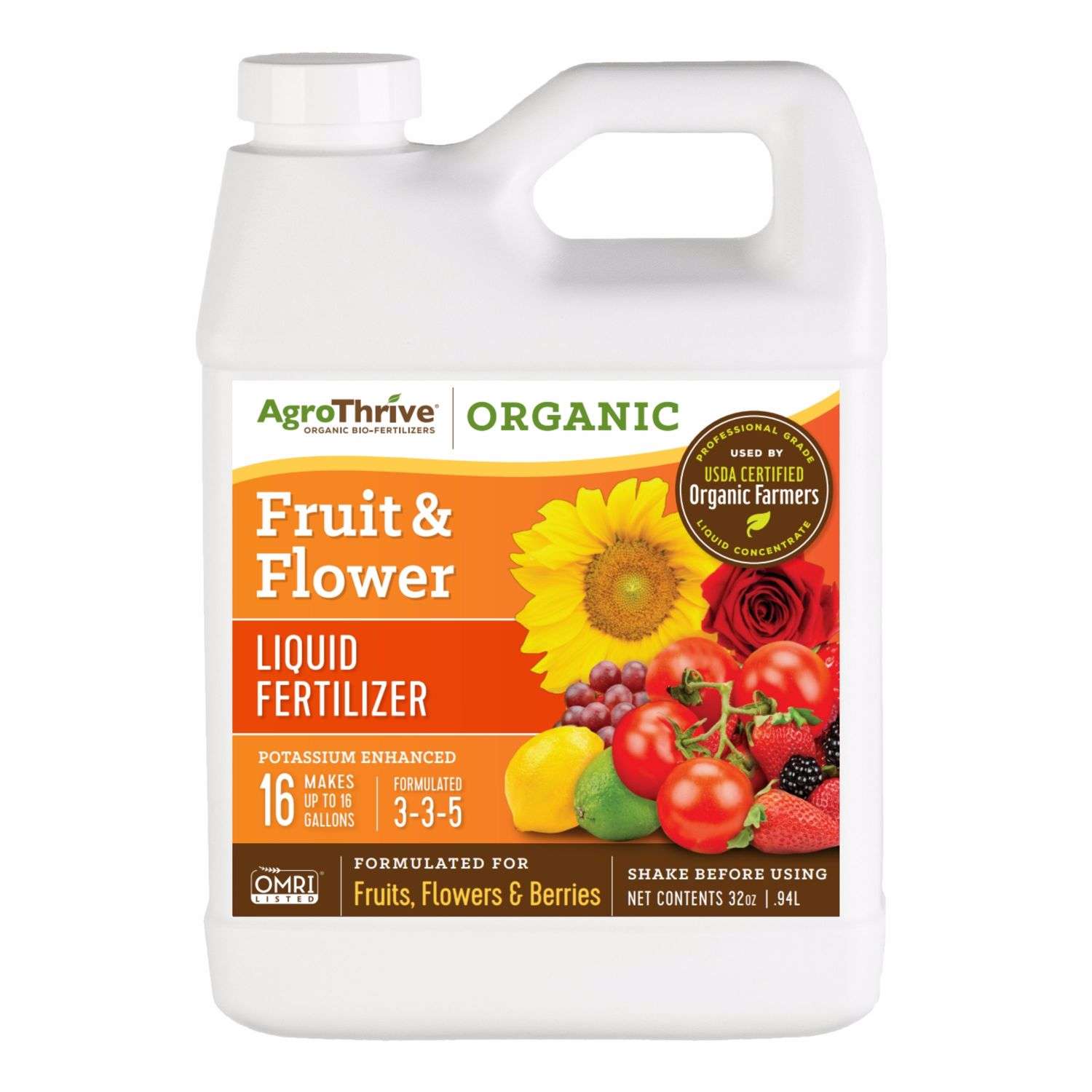 AgroThrive Organic Flowers/Fruits/Vegetables 3-3-5 Fertilizer 32 oz ...