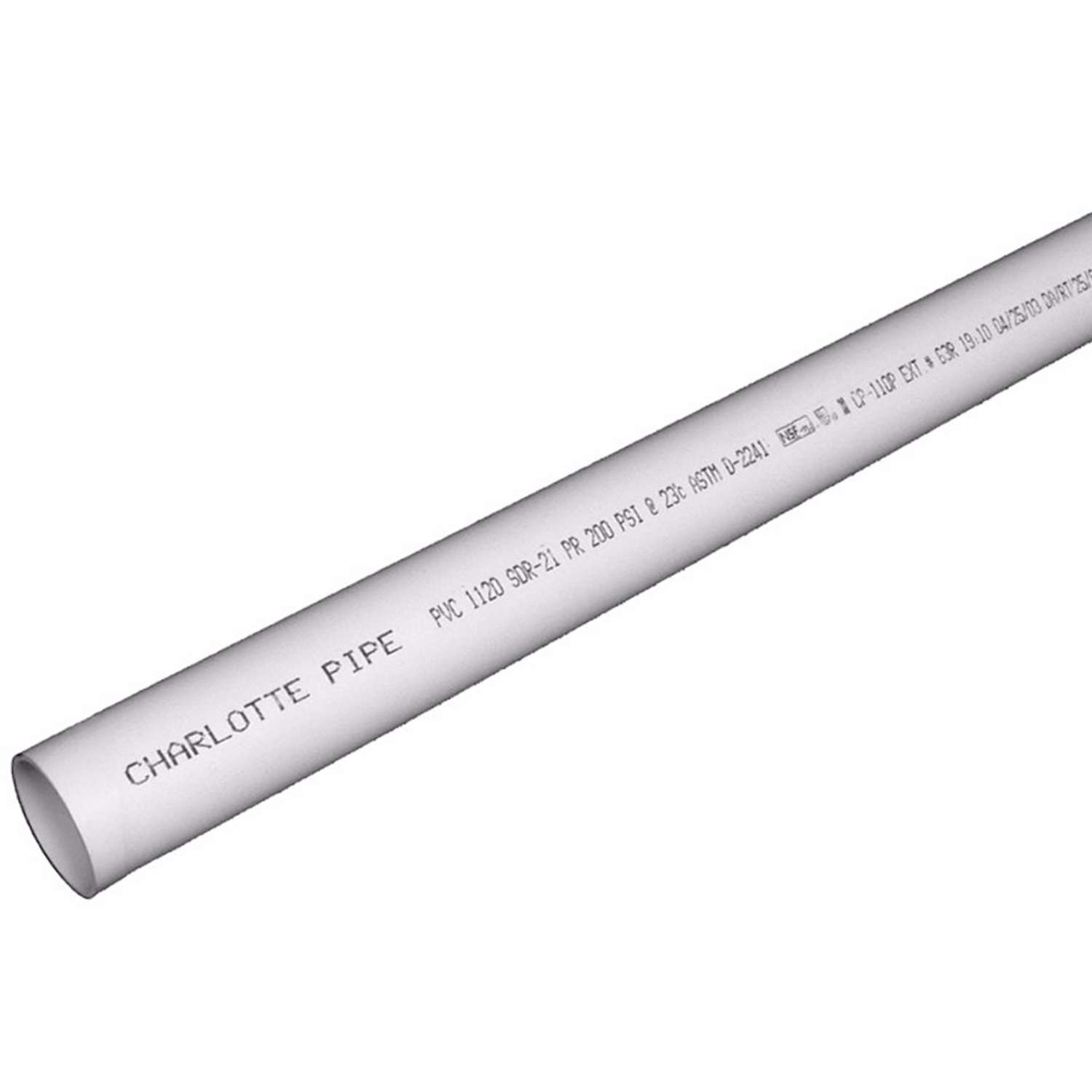 Charlotte Pipe SDR21 PVC Pressure Pipe 1-1/2 in. D X 20 ft. L Bell 200 ...