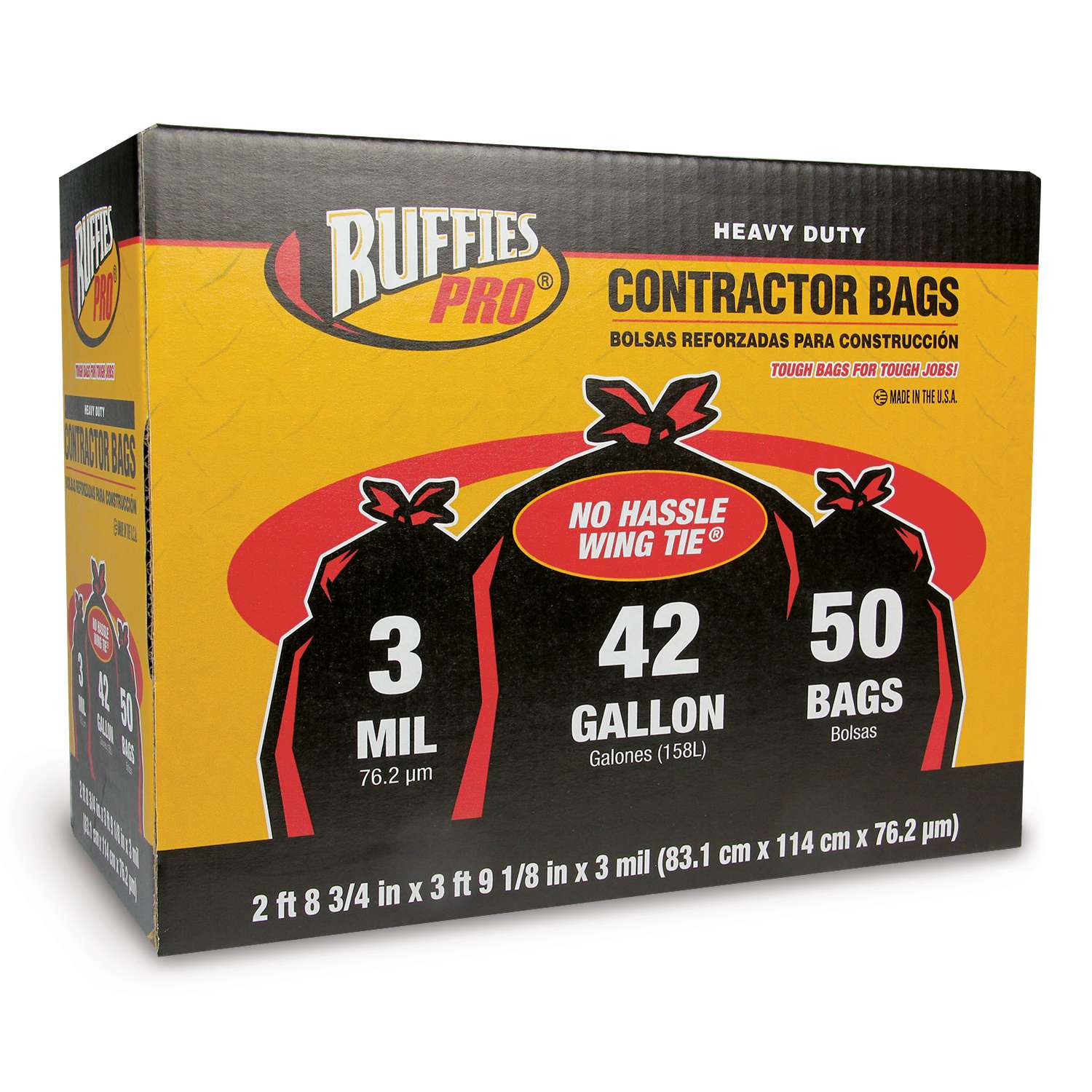 Ruffies Pro 42 gal Contractor Bags Wing Ties 50 pk 3 mil - Ace Hardware