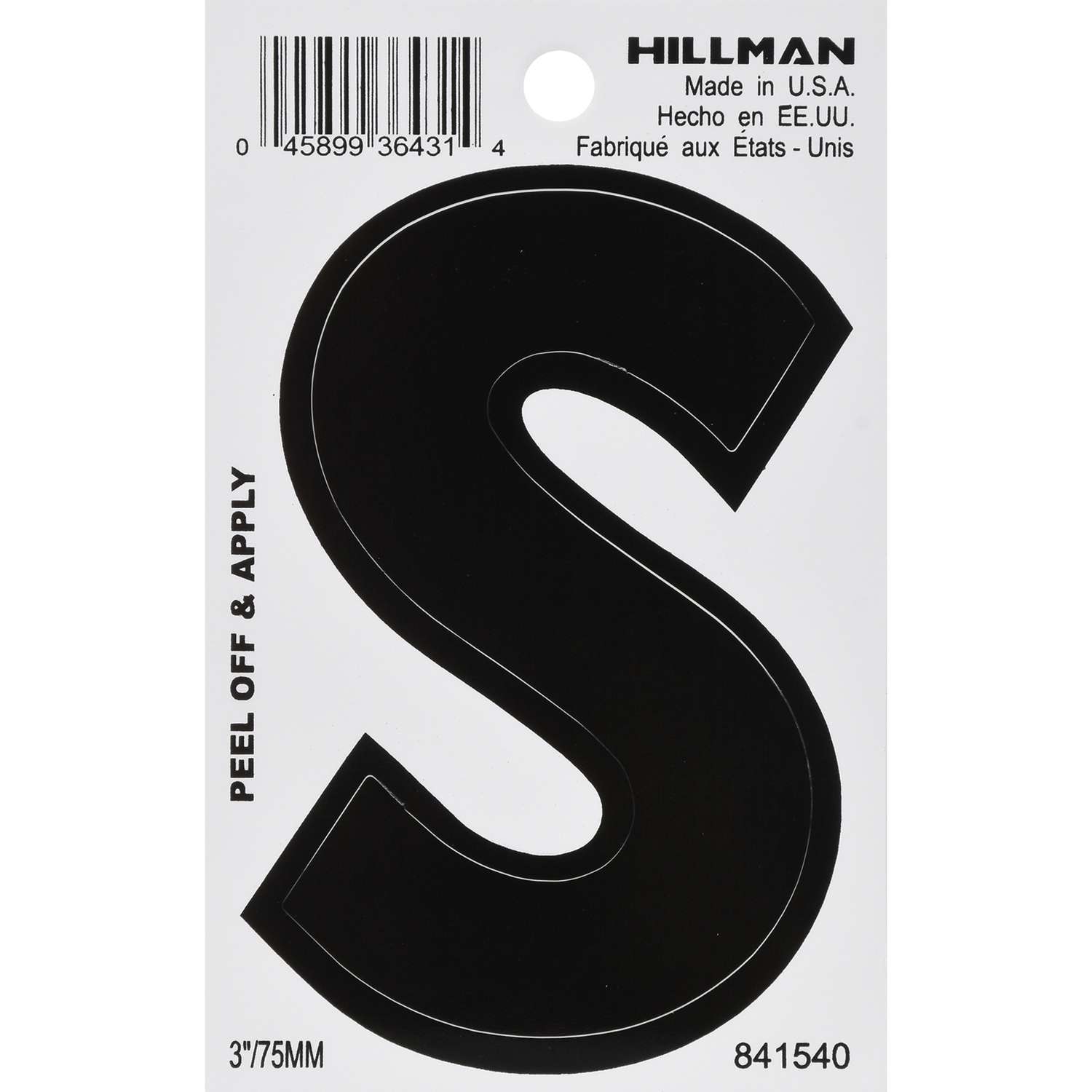 Hillman 3 in. Black Vinyl Self-Adhesive Letter S 1 pc - Ace Hardware
