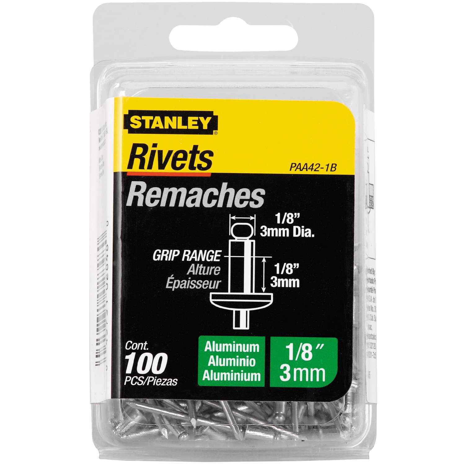 Stanley 1/8 in. D X 1/8 in. Aluminum Blind Rivets Silver 100 pk - Ace ...