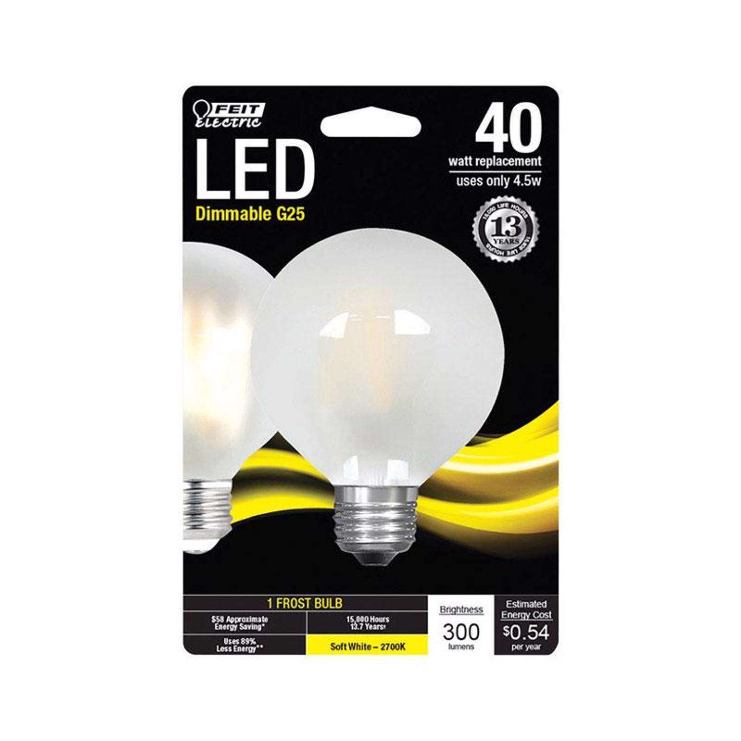 Feit G25 E26 (Medium) LED Bulb Soft White 40 Watt Equivalence 1 pk ...