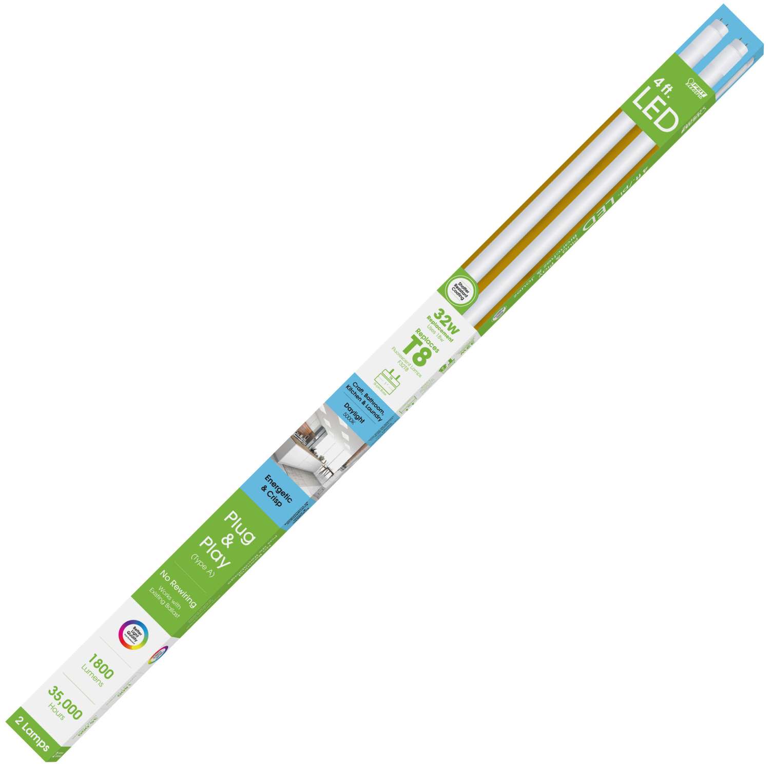 Feit Electric T8 Daylight 48 in. Bi-Pin Linear LED Bulb 32 Watt ...