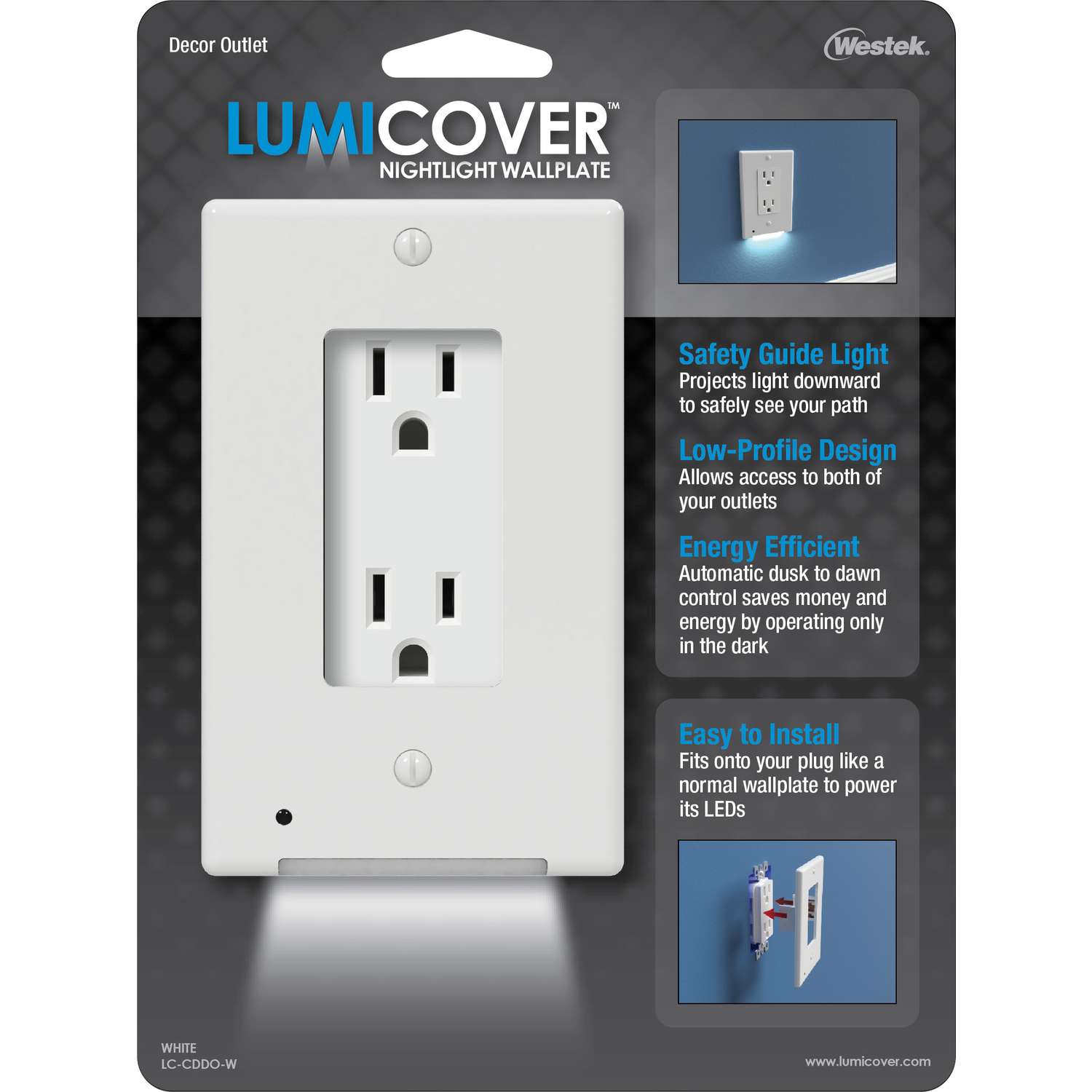 Westek LUMICOVER White 1 gang Plastic Rocker Nightlight Wall Plate 1 pk ...