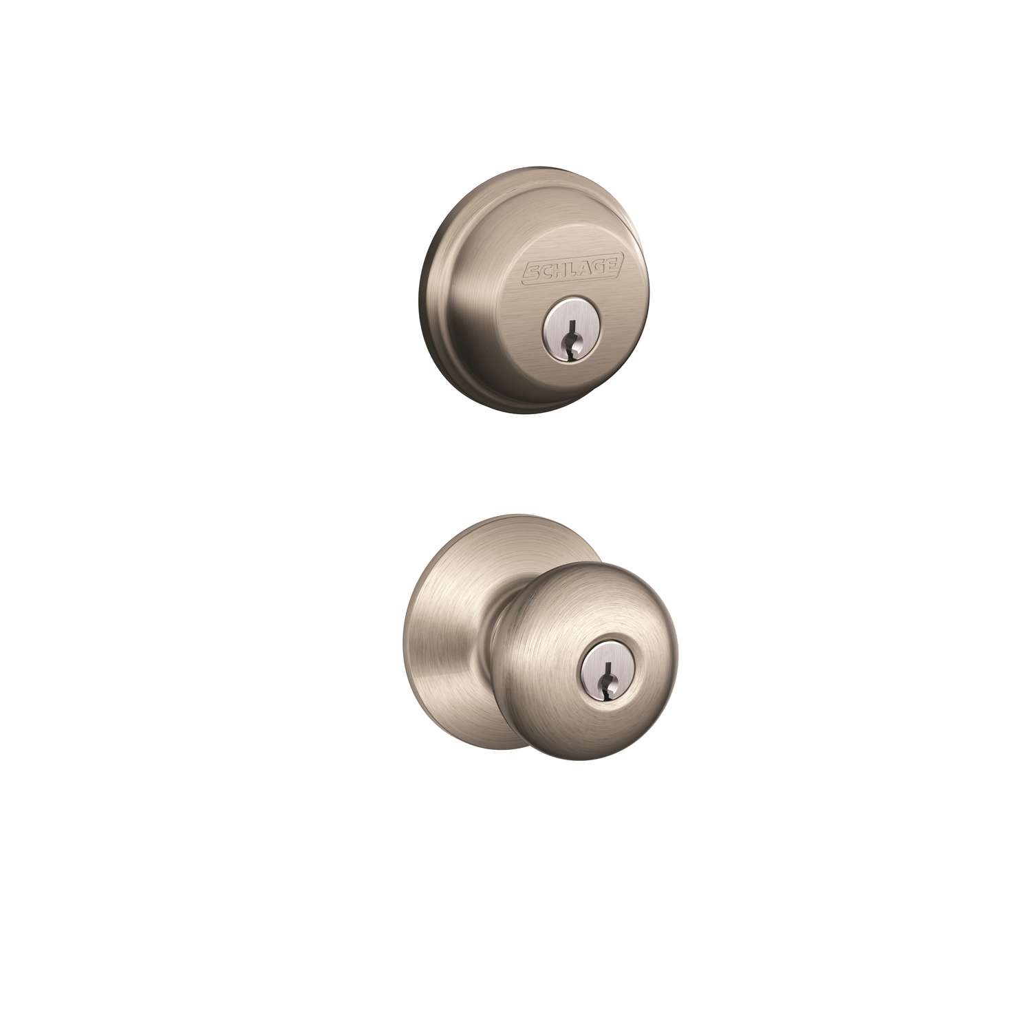 Schlage Plymouth Satin Nickel Deadbolt and Entry Door Knob 1-3/4 in ...