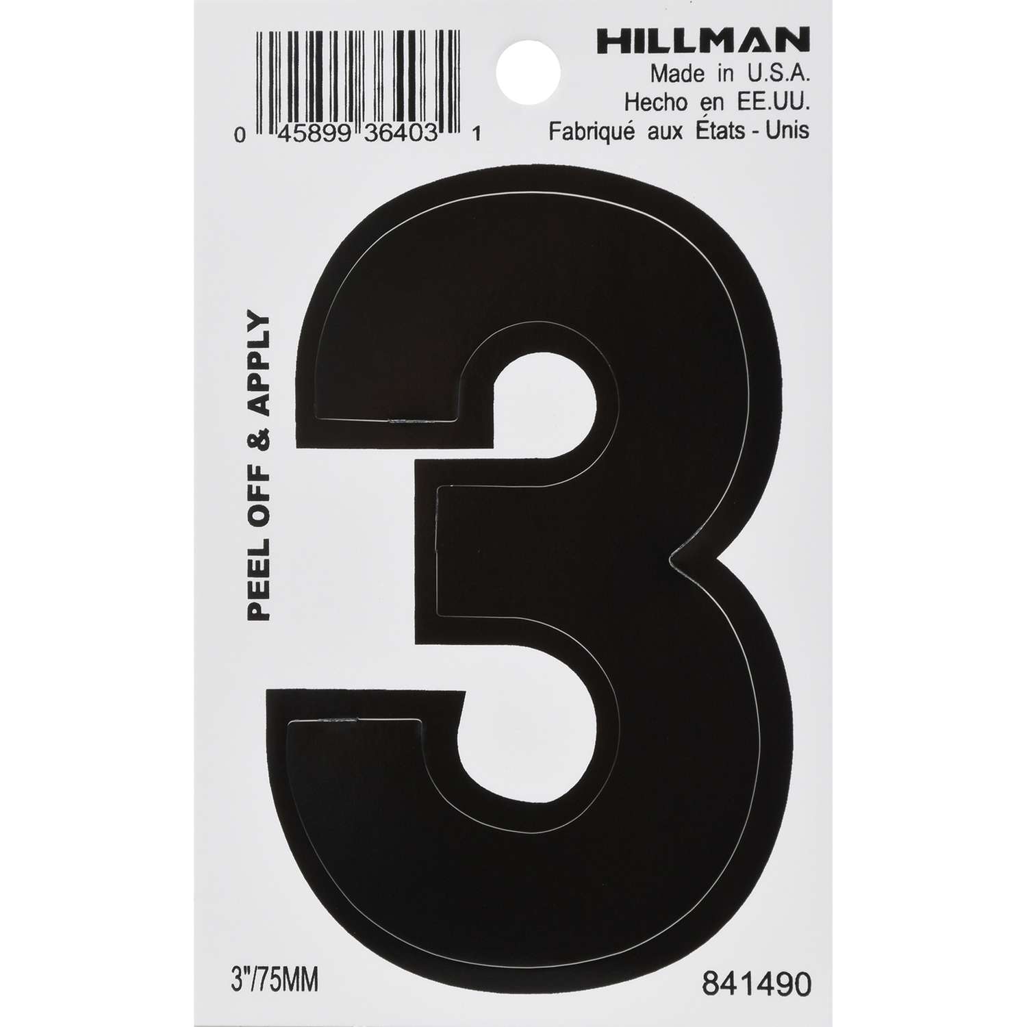 Hillman 3 in. Black Vinyl Self-Adhesive Number 3 1 pc - Ace Hardware