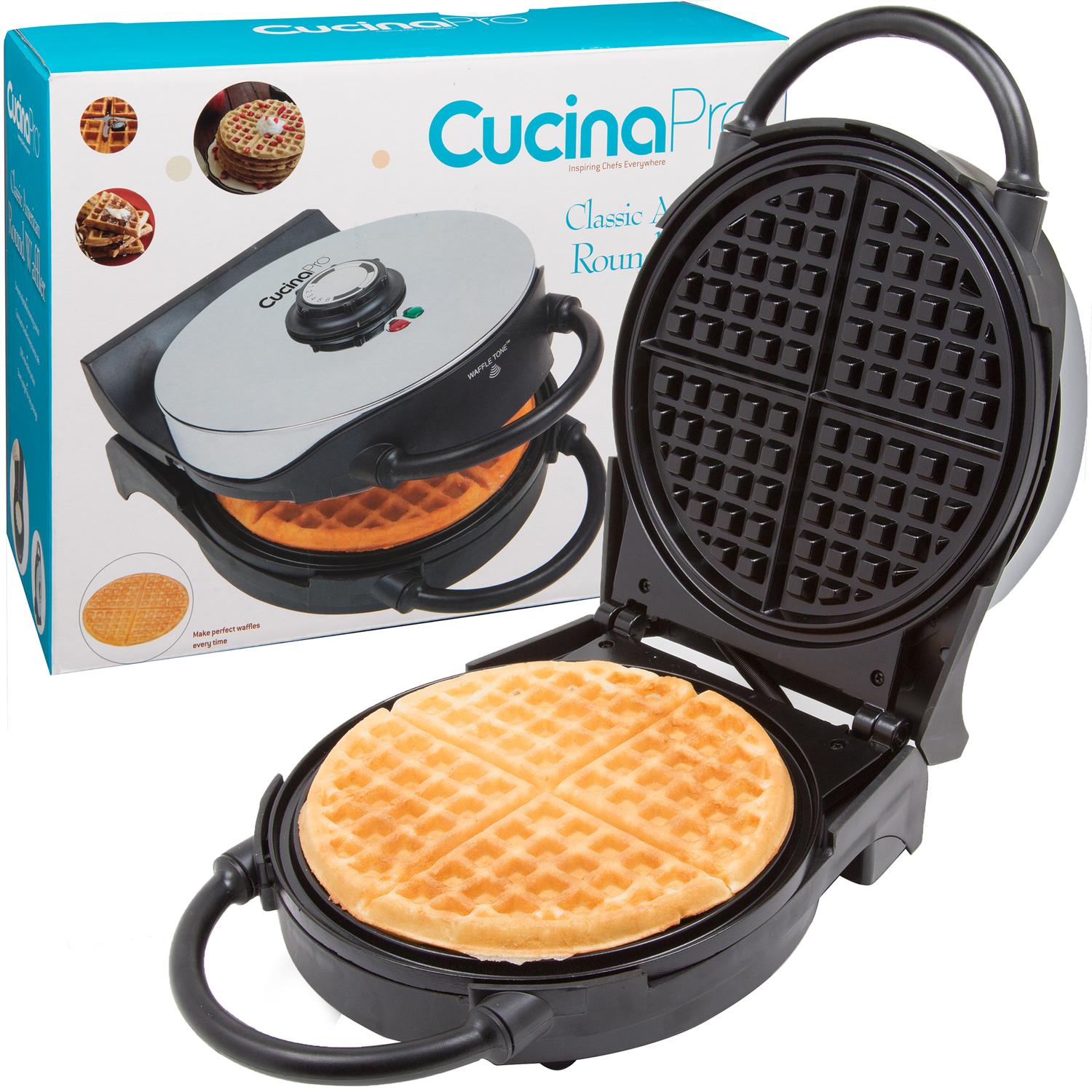 CucinaPro Round 4 waffle Brushed Silver Stainless Steel Waffle Maker ...