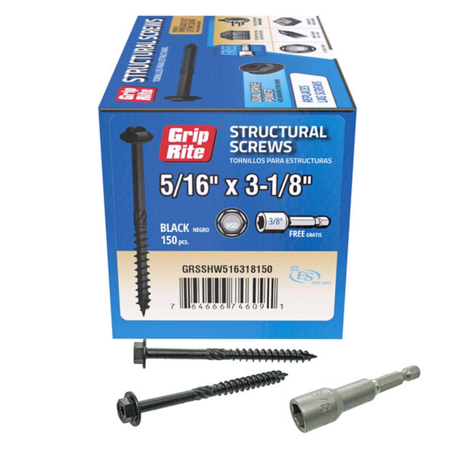Grip-Rite 5/16 in. wire X 3-1/8 in. L Star Hex Washer Head Structural ...