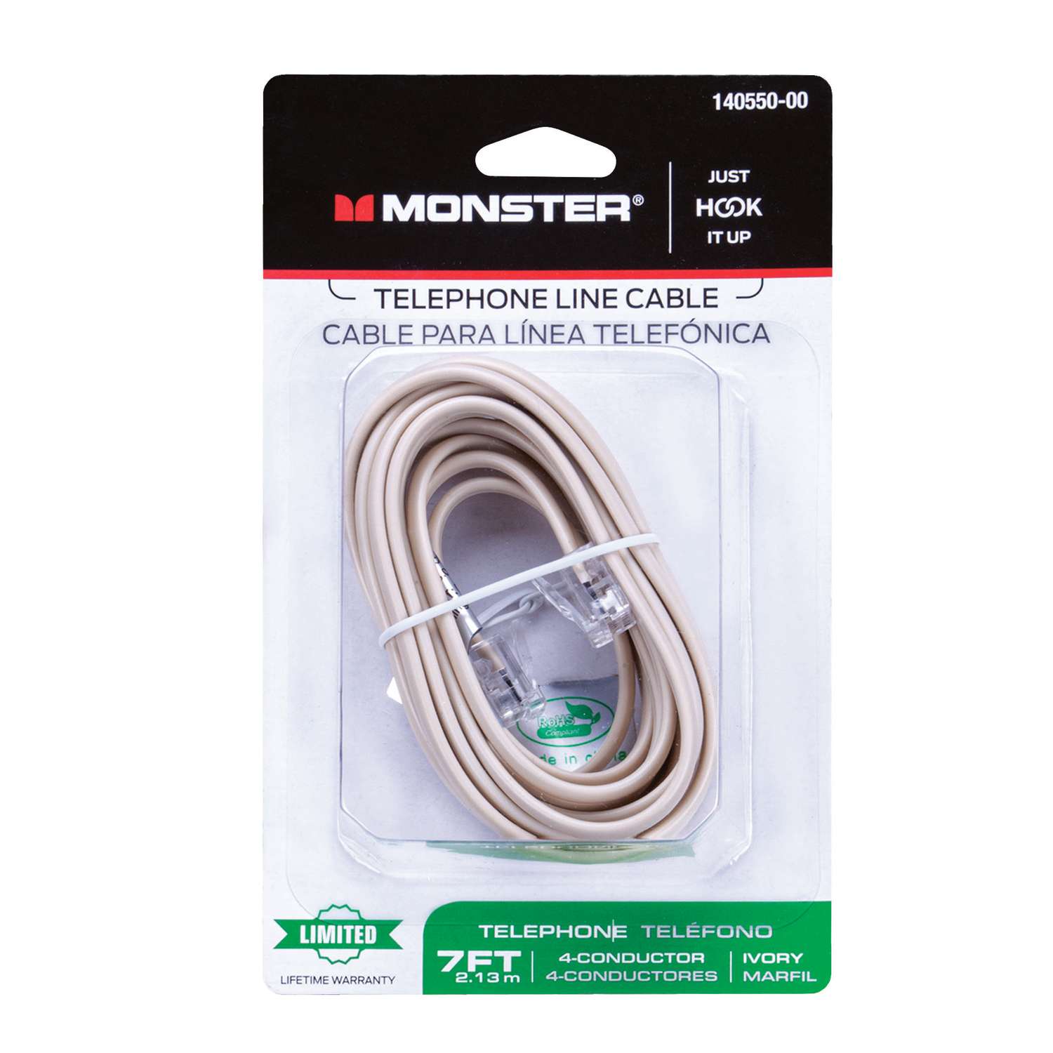 Monster Just Hook It Up 7 ft. L Ivory Modular Telephone Line Cable Mfr ...
