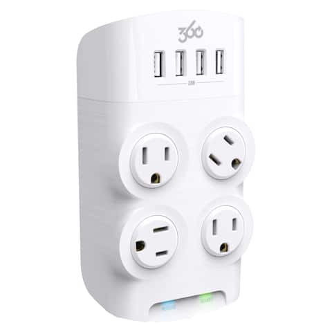 360 Electrical Revolve 4 outlets Wall Tap Surge Protector White 1080 J ...