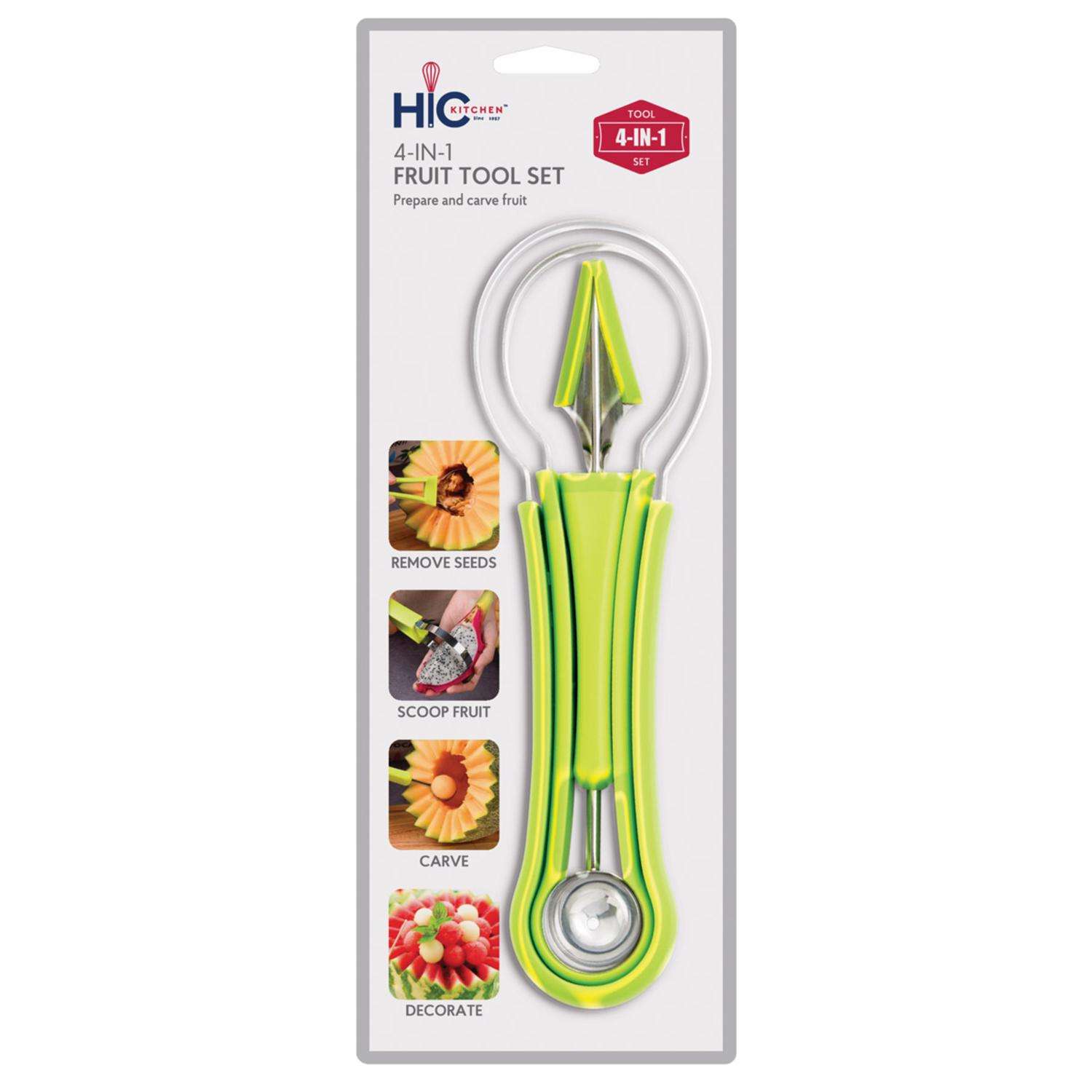 HIC Kitchen Green/Silver Plastic/Stainless Steel 4-in-1 Fruit Tool Set ...