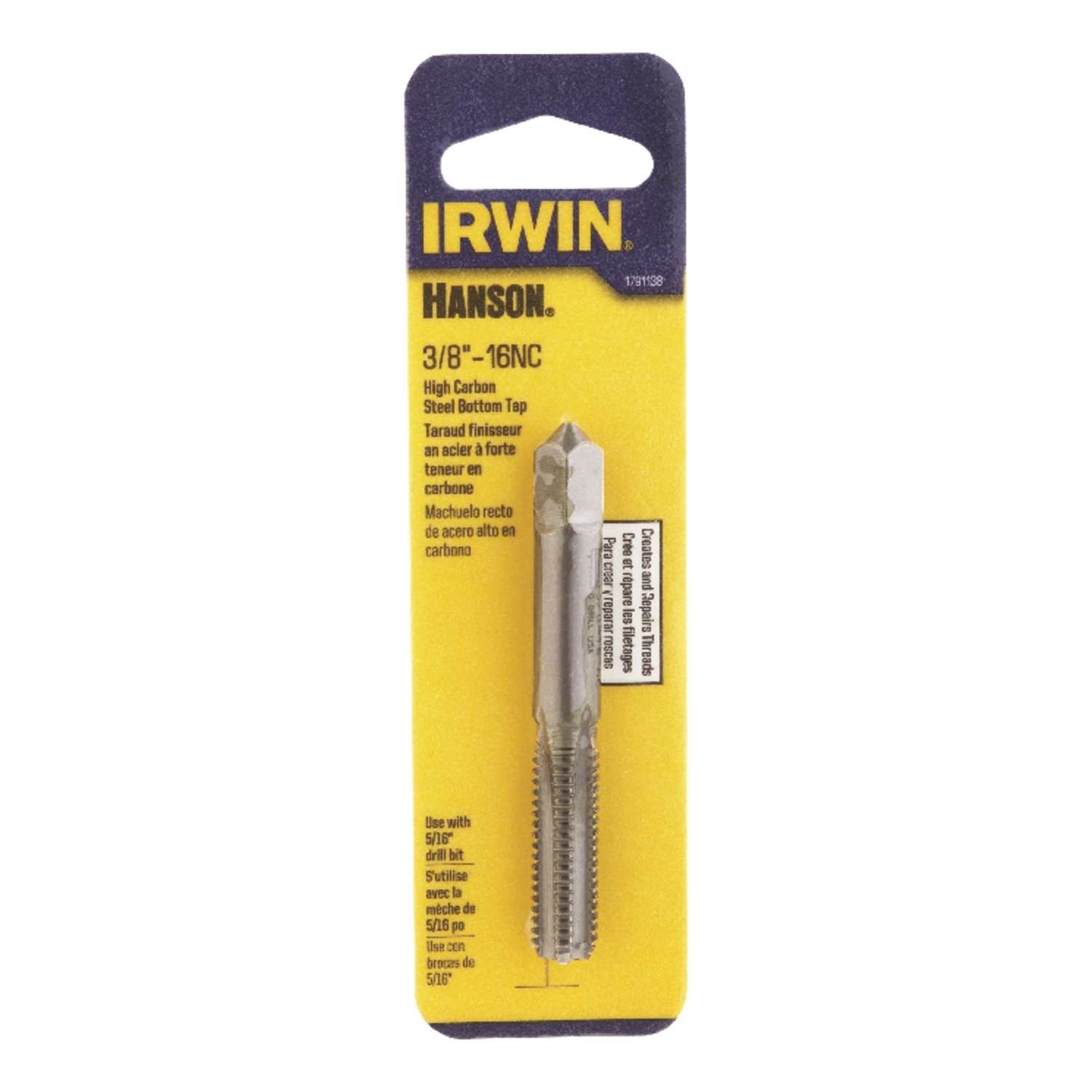 Irwin Hanson High Carbon Steel SAE Bottom Tap 3/8 in. 1 pc - Ace Hardware
