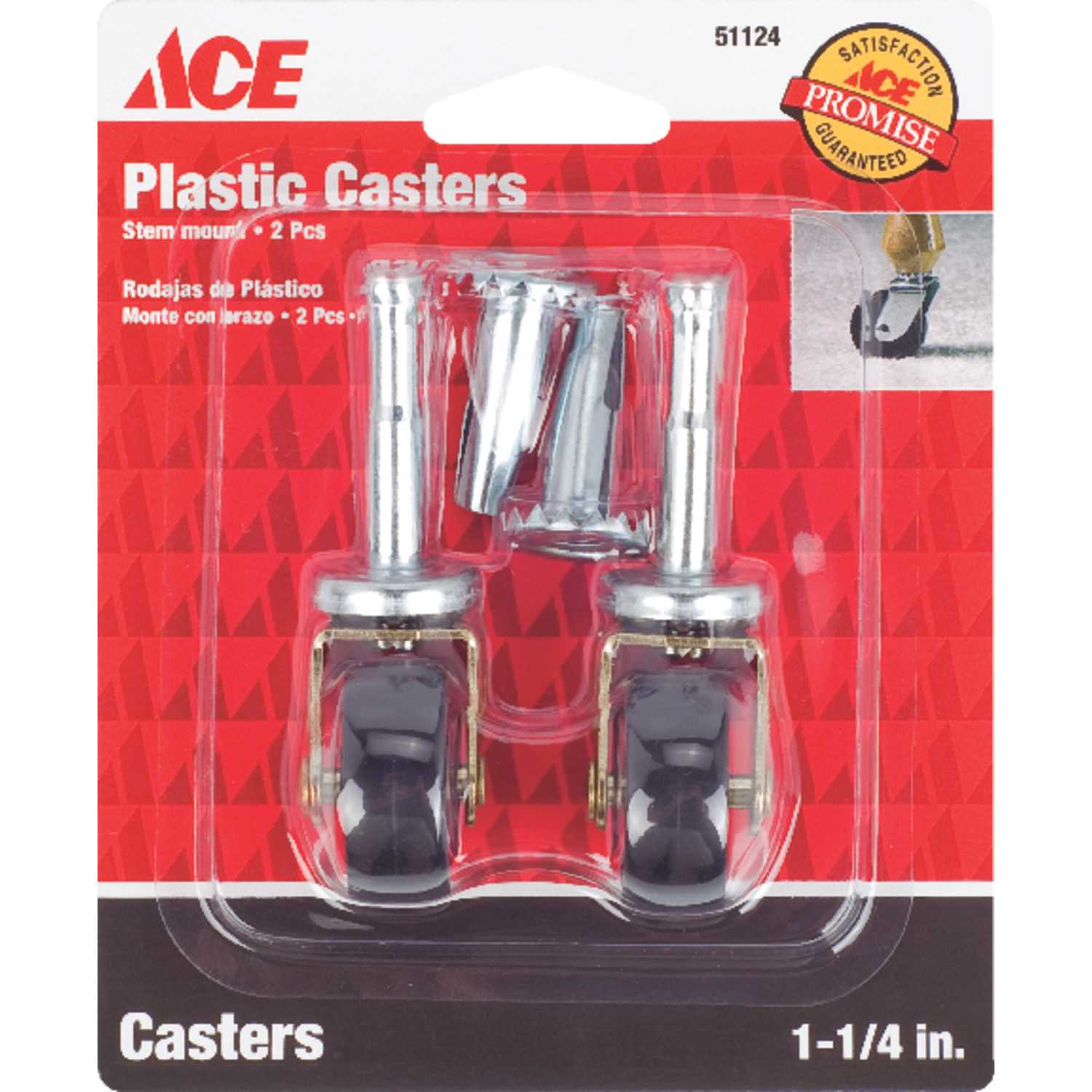 Ace 1-1/4 in. Dia. Swivel Plastic Caster Wheel with Stem 40 lb. 2 pk ...