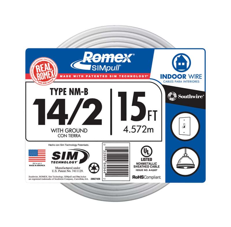 Southwire SimPull 15 ft. 14/2 Solid Romex Type NM-B WG Non-Metallic ...