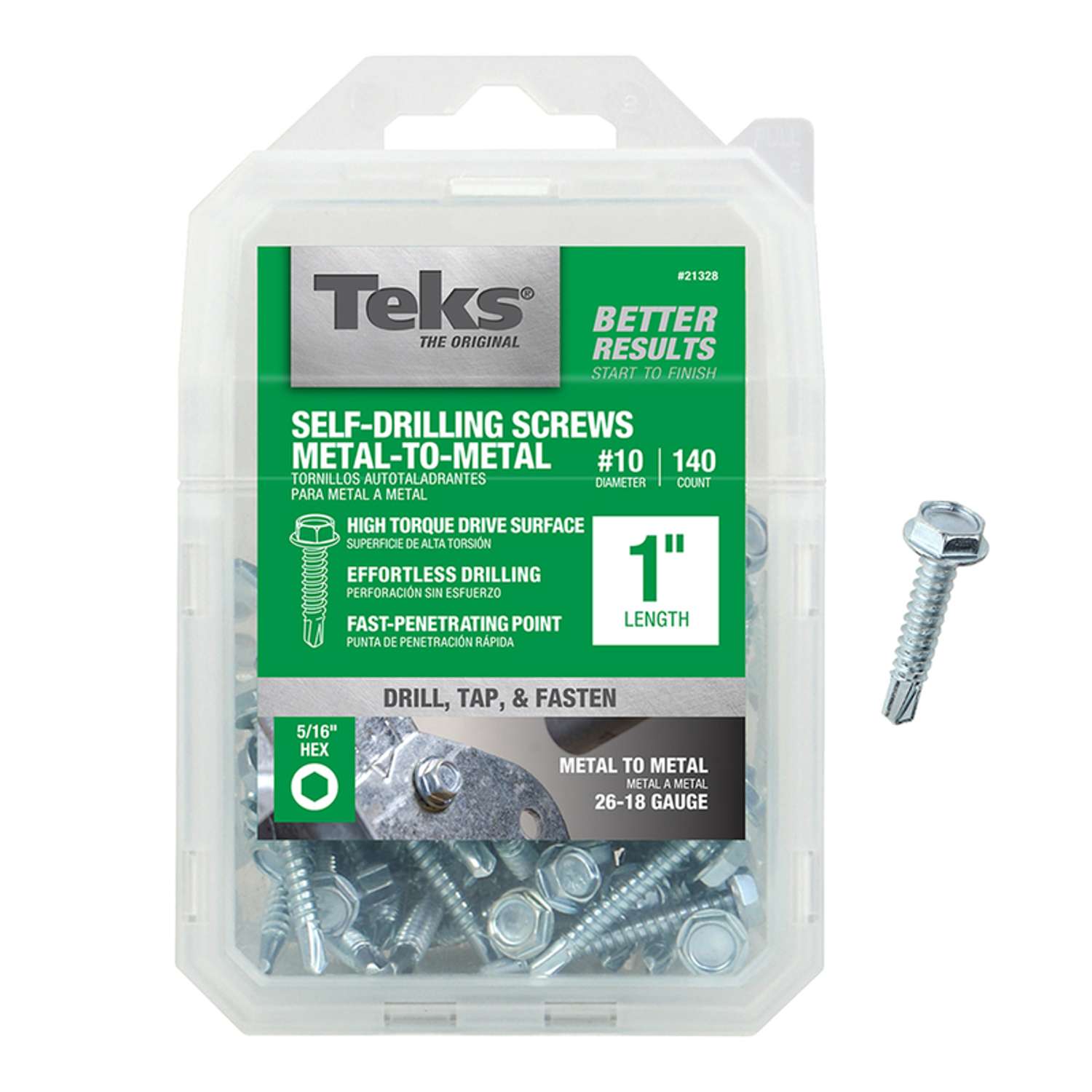 Teks No. 10 X 1 in. L Hex Washer Head Sheet Metal Screws 140 pk - Ace ...