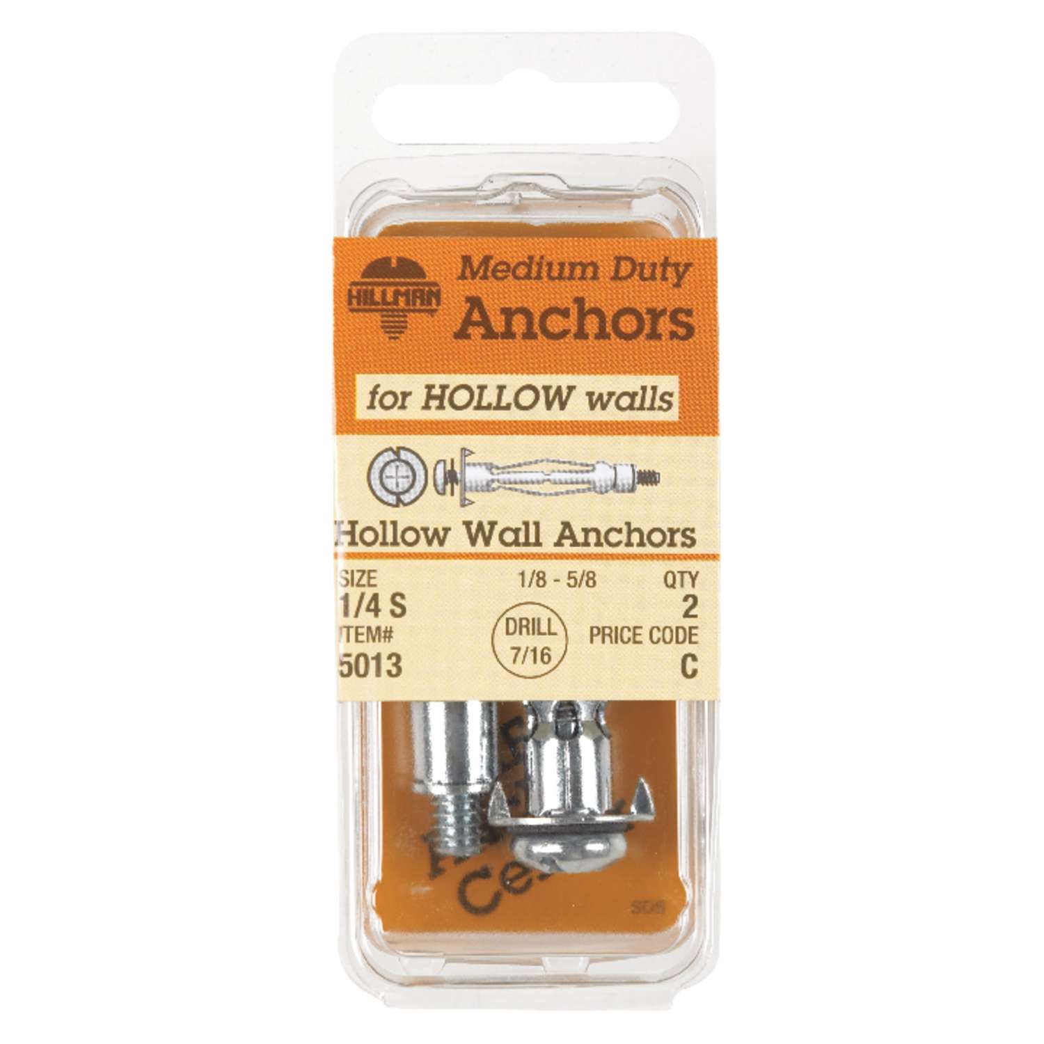 HILLMAN 1/4 in. D X 2.35 in. L Steel Pan Head Hollow Wall Anchors 2 pk ...