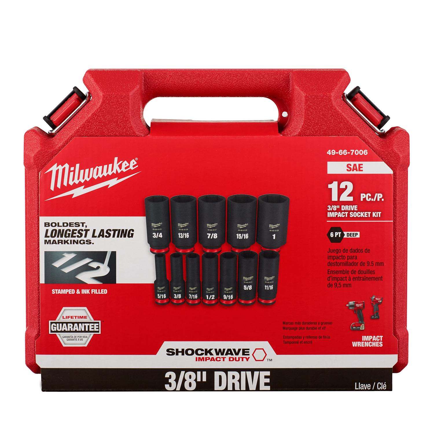 Milwaukee Shockwave 3/8 in. drive SAE 6 Point Square Deep Socket Set 12 ...