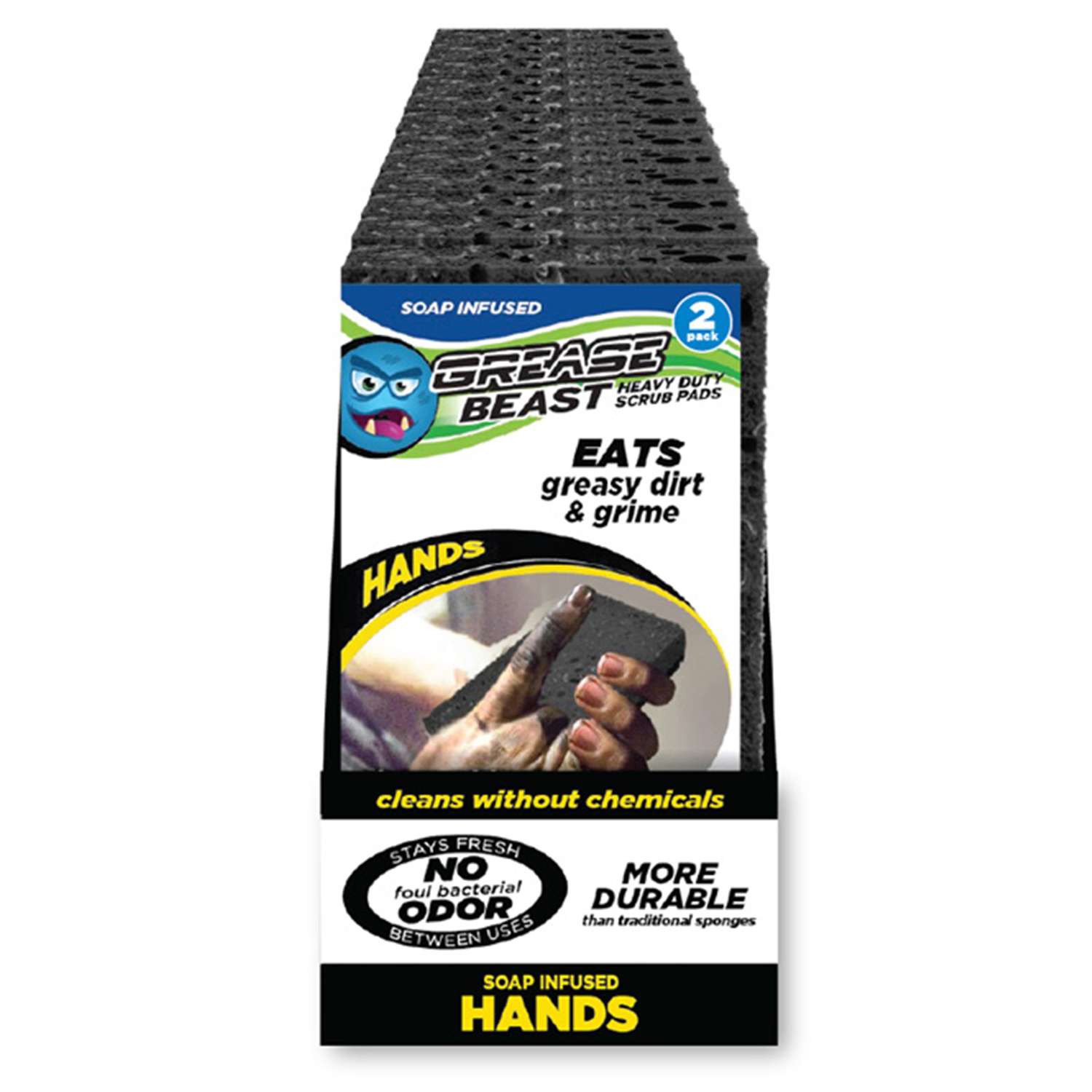 Grease Beast Non-Scratch Scrubber Sponge For All Purpose 3.25 in. L 2 ...