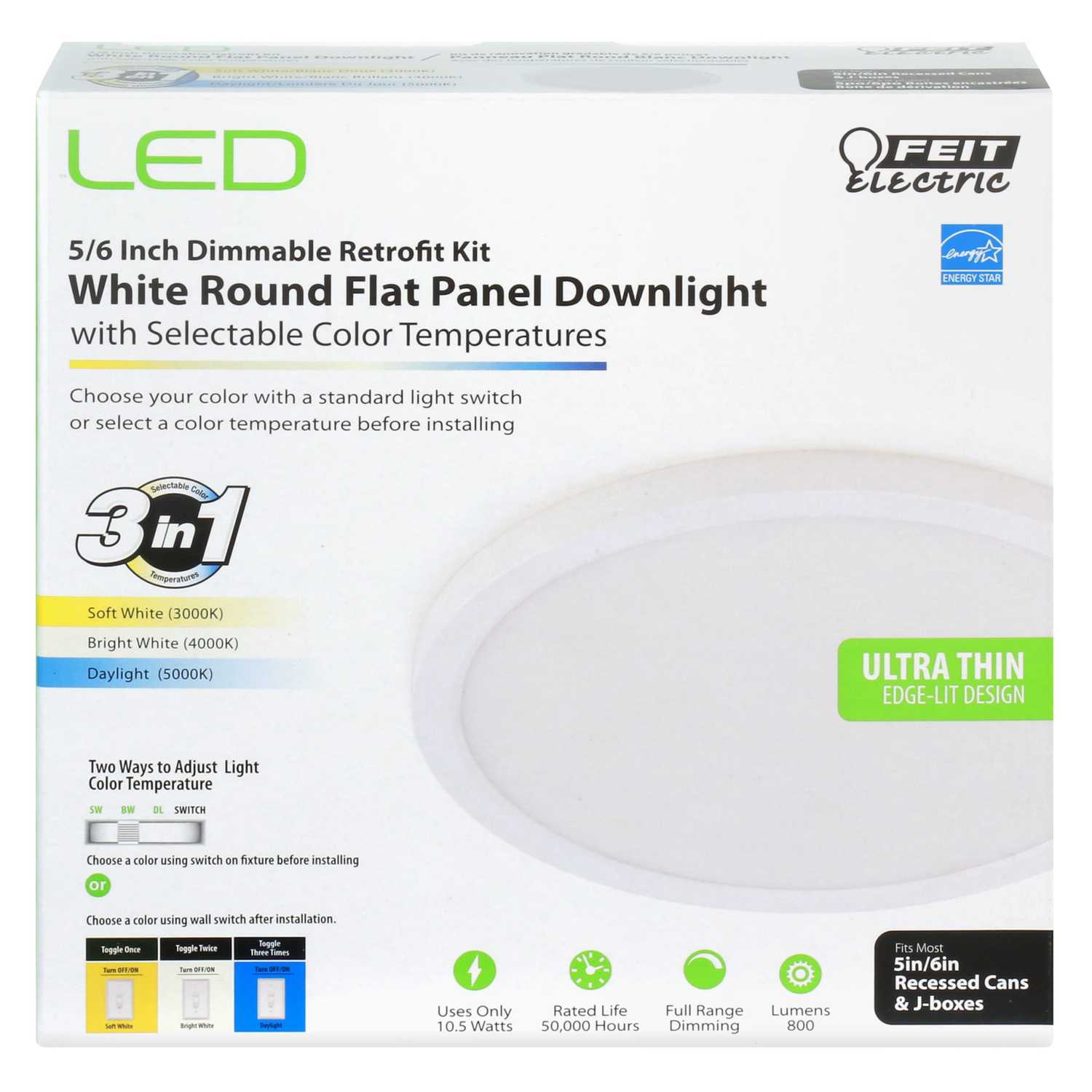 Feit Electric White 5/6 in. W LED Retrofit Downlight Kit 10.5 watts ...