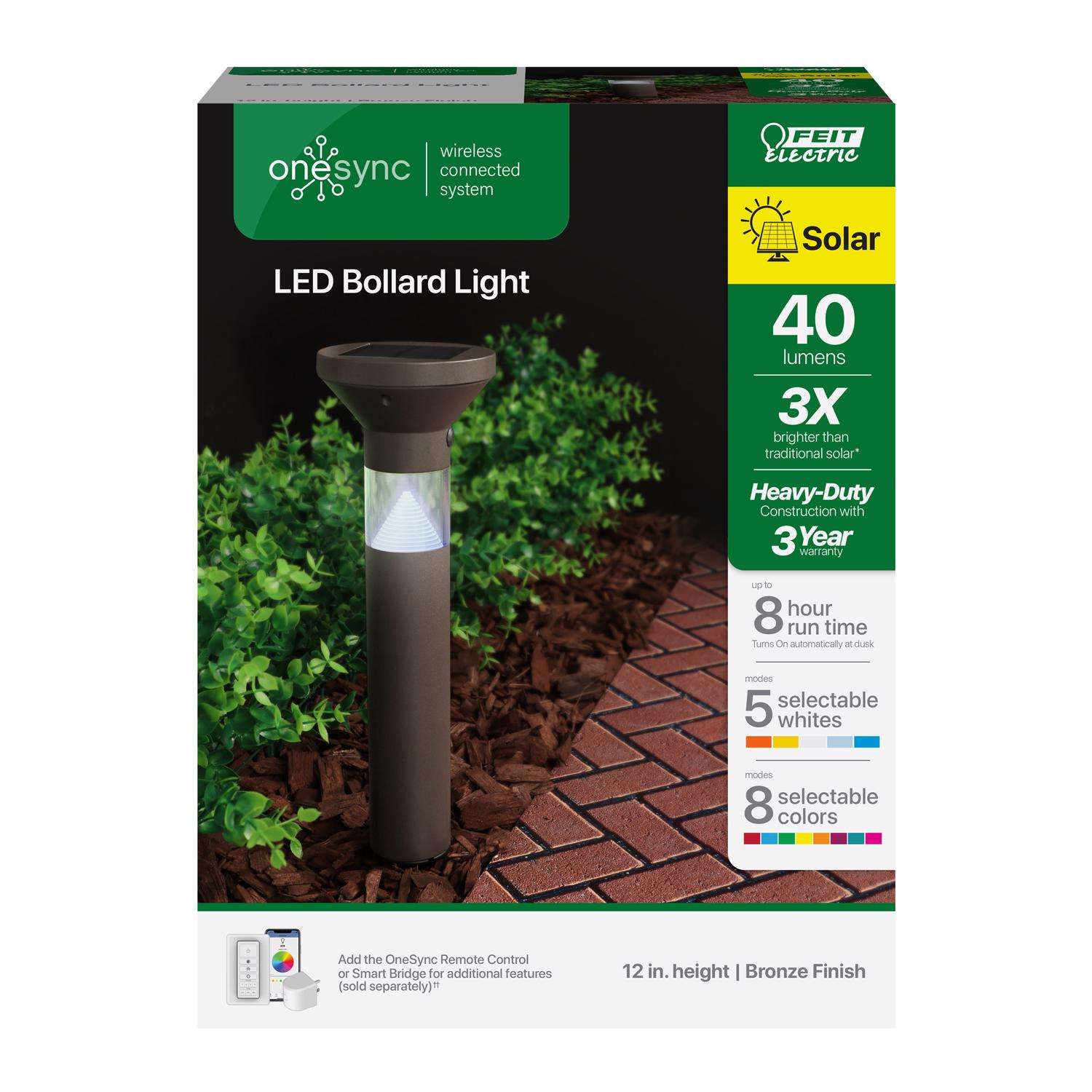 Feit Electric OneSync Oil Rubbed Bronze Bronze Solar Powered 40 W LED Bollard Light 1 pk - Ace ...