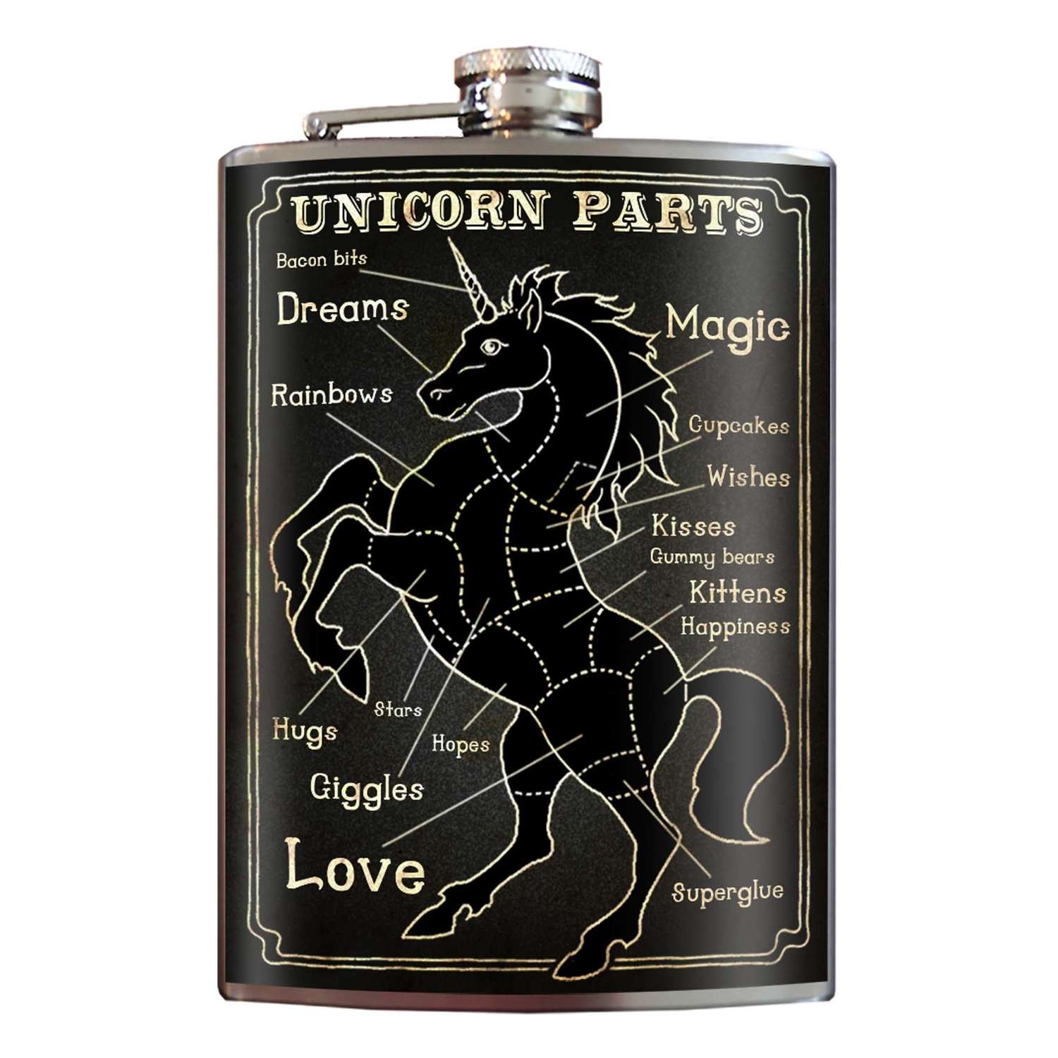 Trixie & Milo Unicorn Parts 8 oz Black Stainless Steel Flask - Ace Hardware