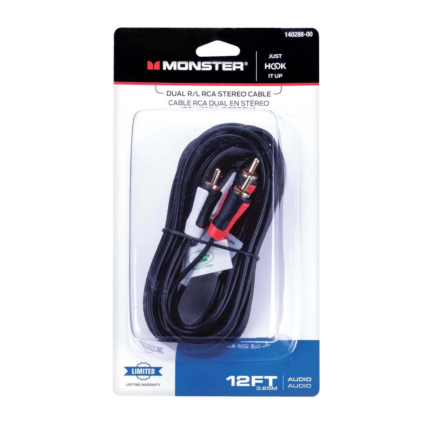 Monster Cable Just Hook It Up 12 ft. L Dual R/L RCA Stereo Cable RCA ...