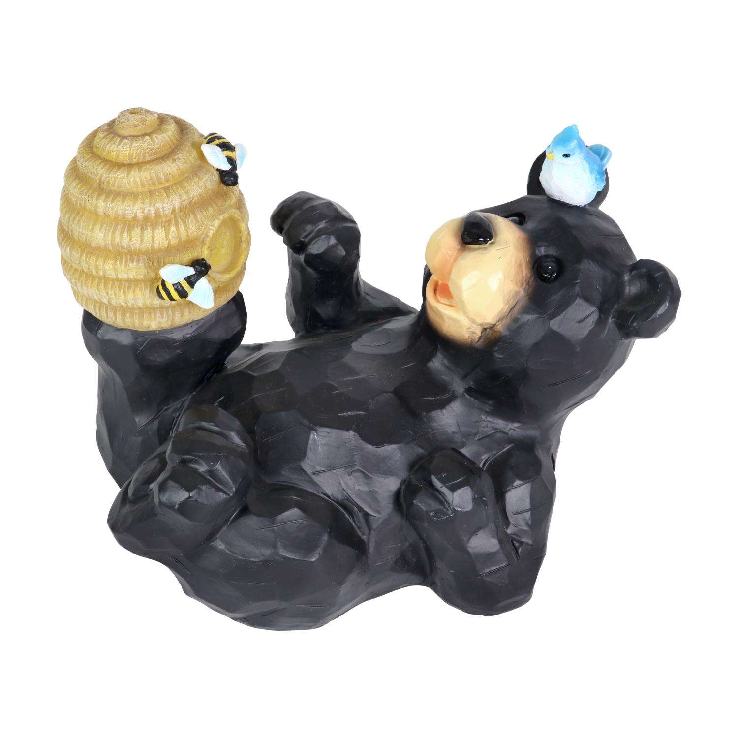Exhart WindyWings Resin Black/Yellow 7.5 in. Bear Playing with an ...