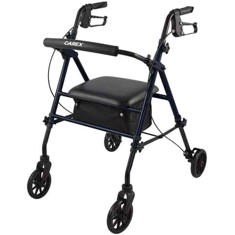 Carex Step N' Rest Blue Rolling Walker Aluminum/Plastic 39 in. H X 22.5 ...