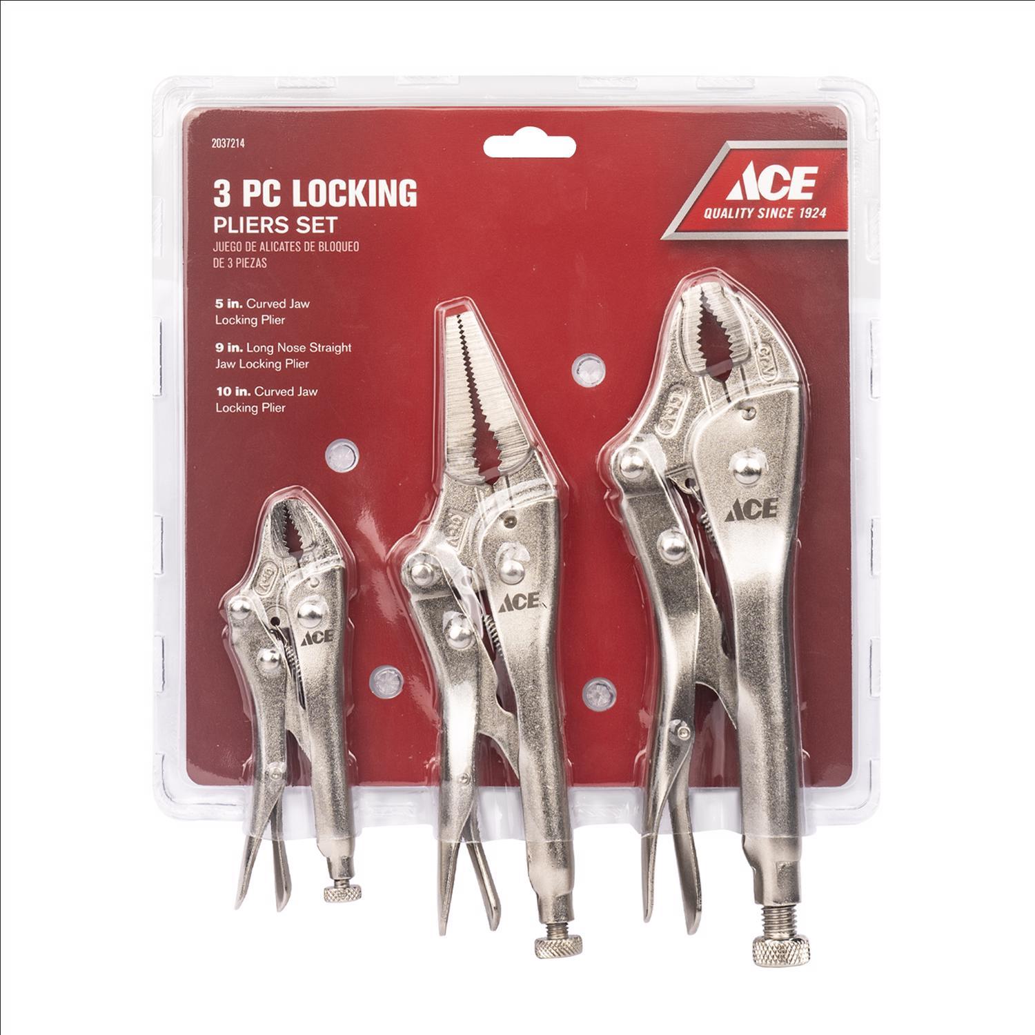 Ace 3 pc Chrome Vanadium Steel Locking Pliers Set Mfr# 20050910 - Ace ...