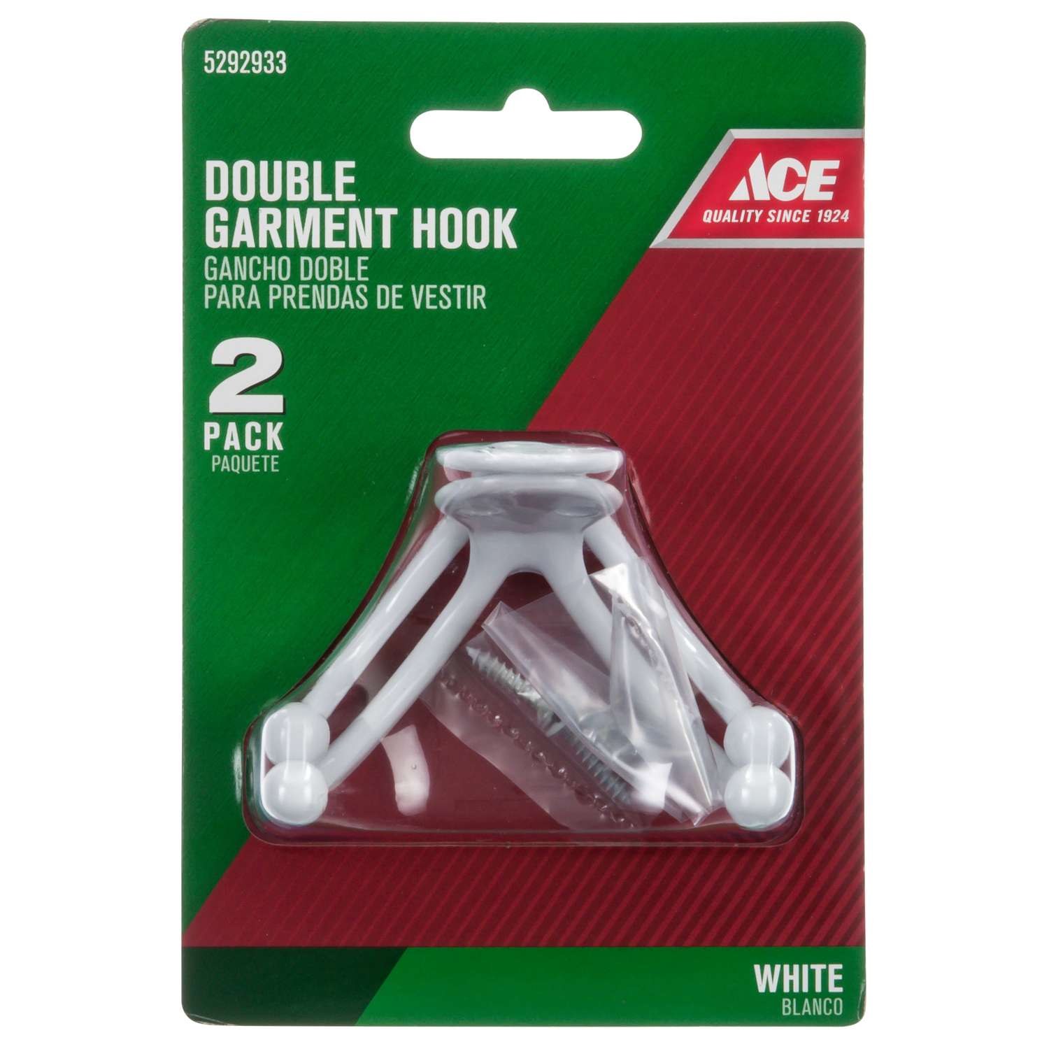 Ace 1-3/4 in. L White White Metal Small Double Garment Hook 2 pk - Ace ...