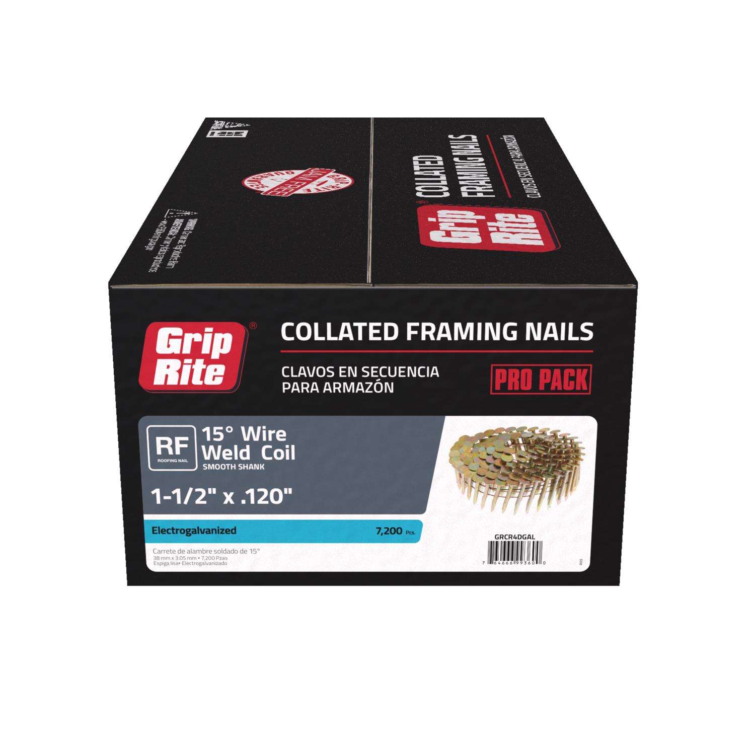 Grip-Rite 1-1/2 in. 11 Ga. Angled Coil Electro Galvanized Roofing Nails ...